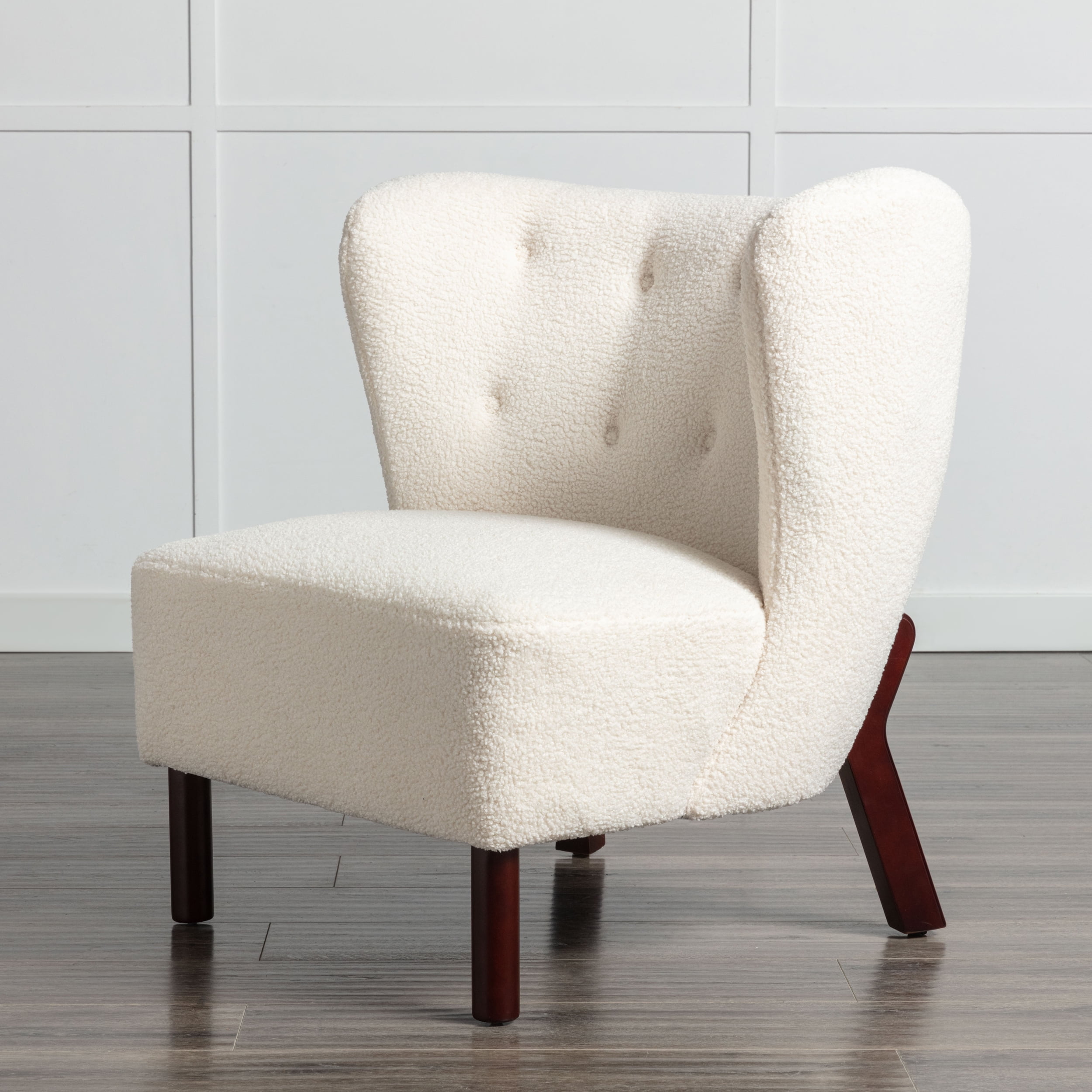 Upholstered Armless Chair ,Lambskin Sherpa Single Sofa Chair with ...