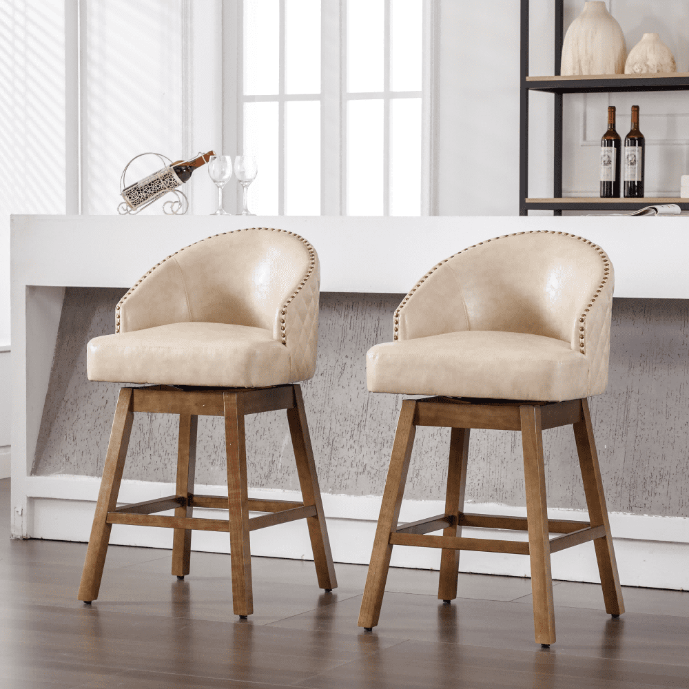 Upholstered Bar Stools, Counter Height 360 Degree Swivel Bar Stool ...