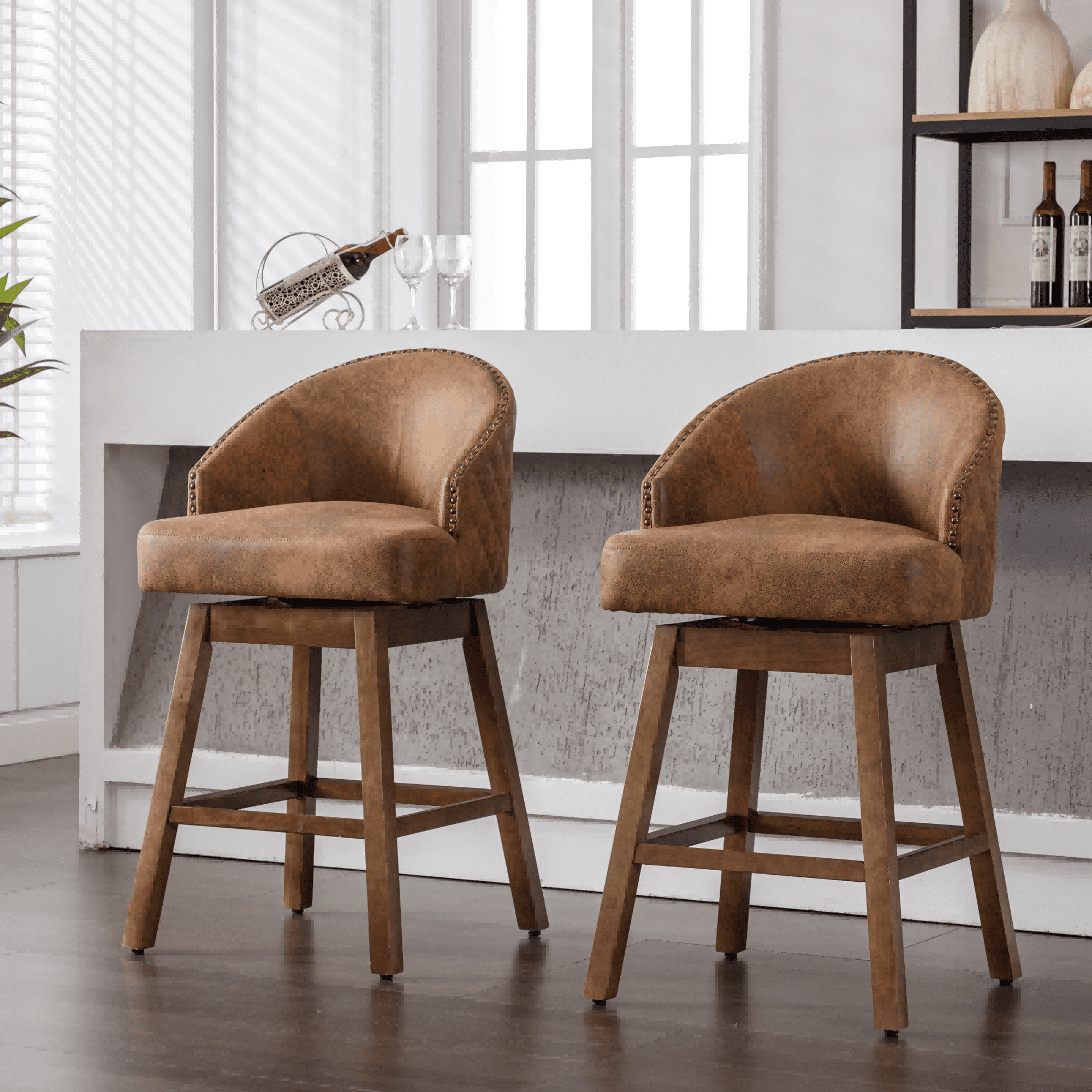 Upholstered Bar Stools, Counter Height 360 Degree Swivel Bar Stool ...