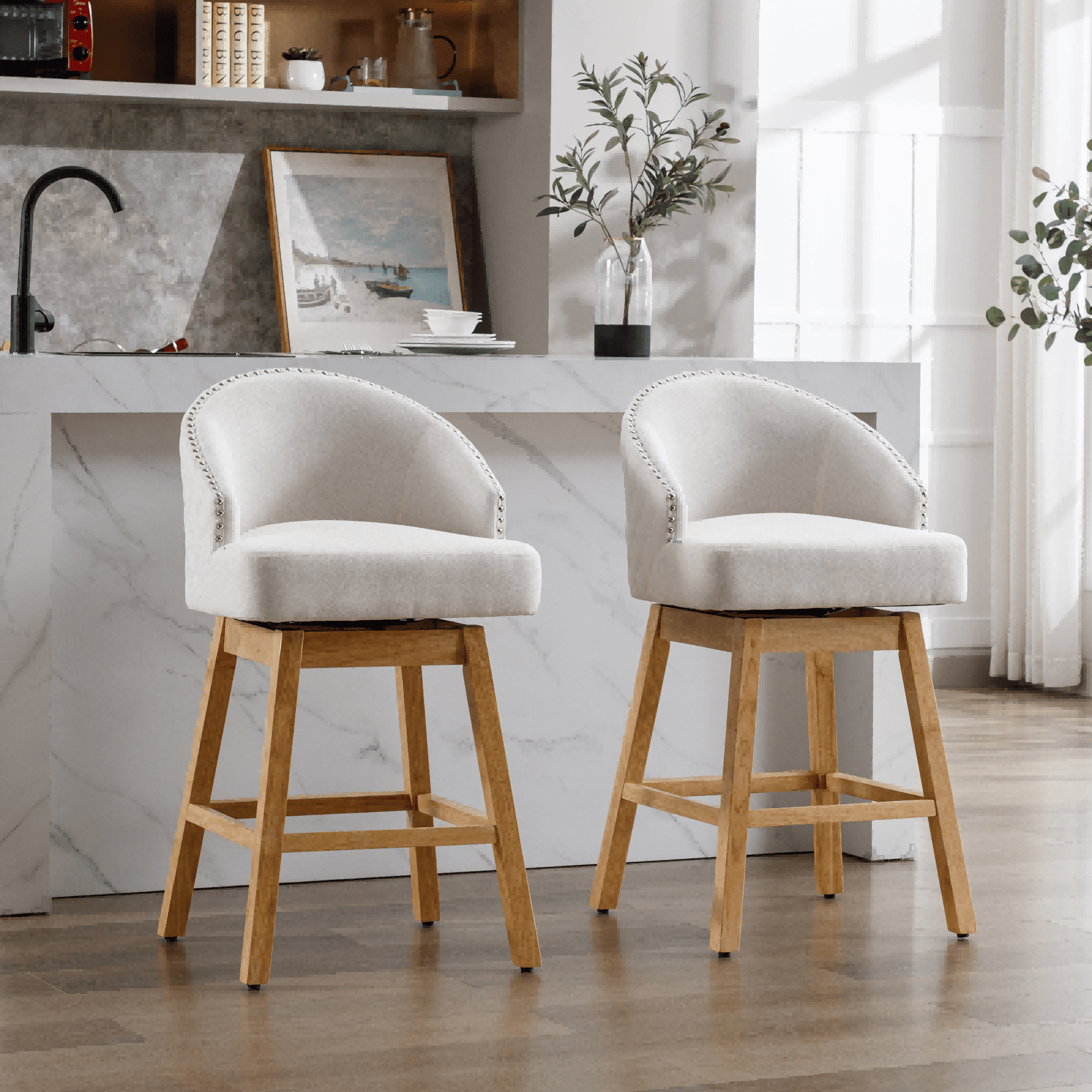 Upholstered Bar Stools, Counter Height 360 Degree Swivel Bar Stool ...