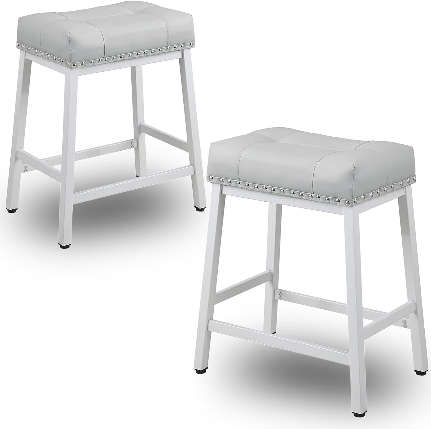 Upholstered Bar Stools Set, Counter Height Saddle Stools with Metal Legs, Fabric Padding for ...