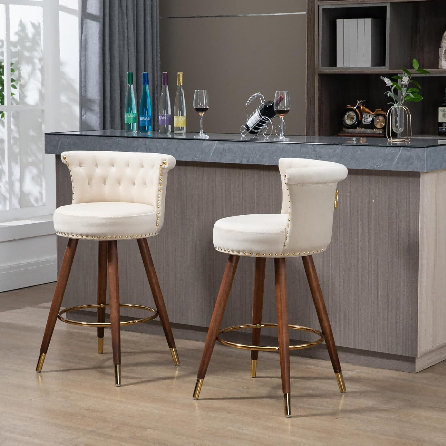 Upholstered Bar Stools, Tufted Counter Height Bar Stool Chairs with ...