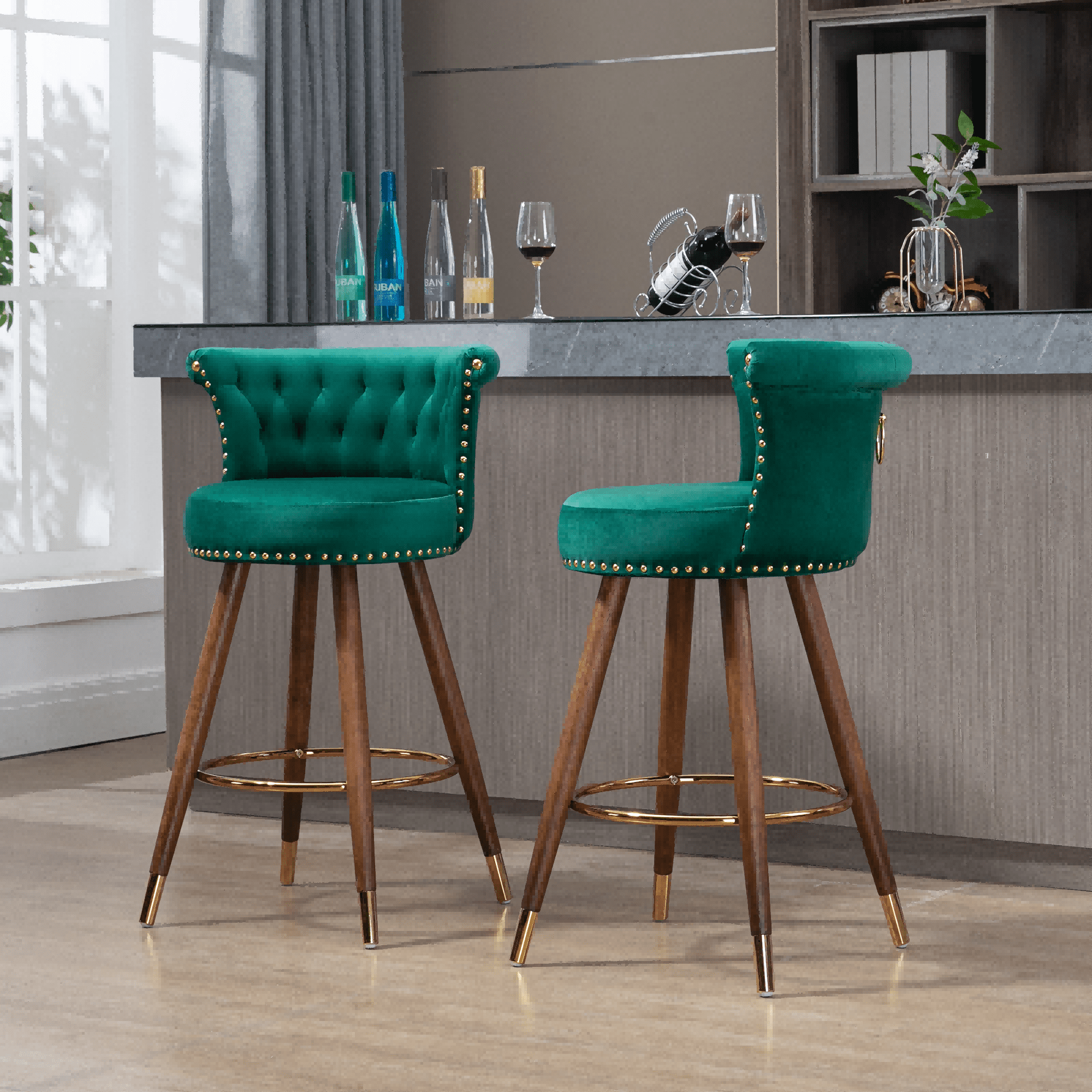 Upholstered Bar Stools, Tufted Counter Height Bar Stool Chairs with ...
