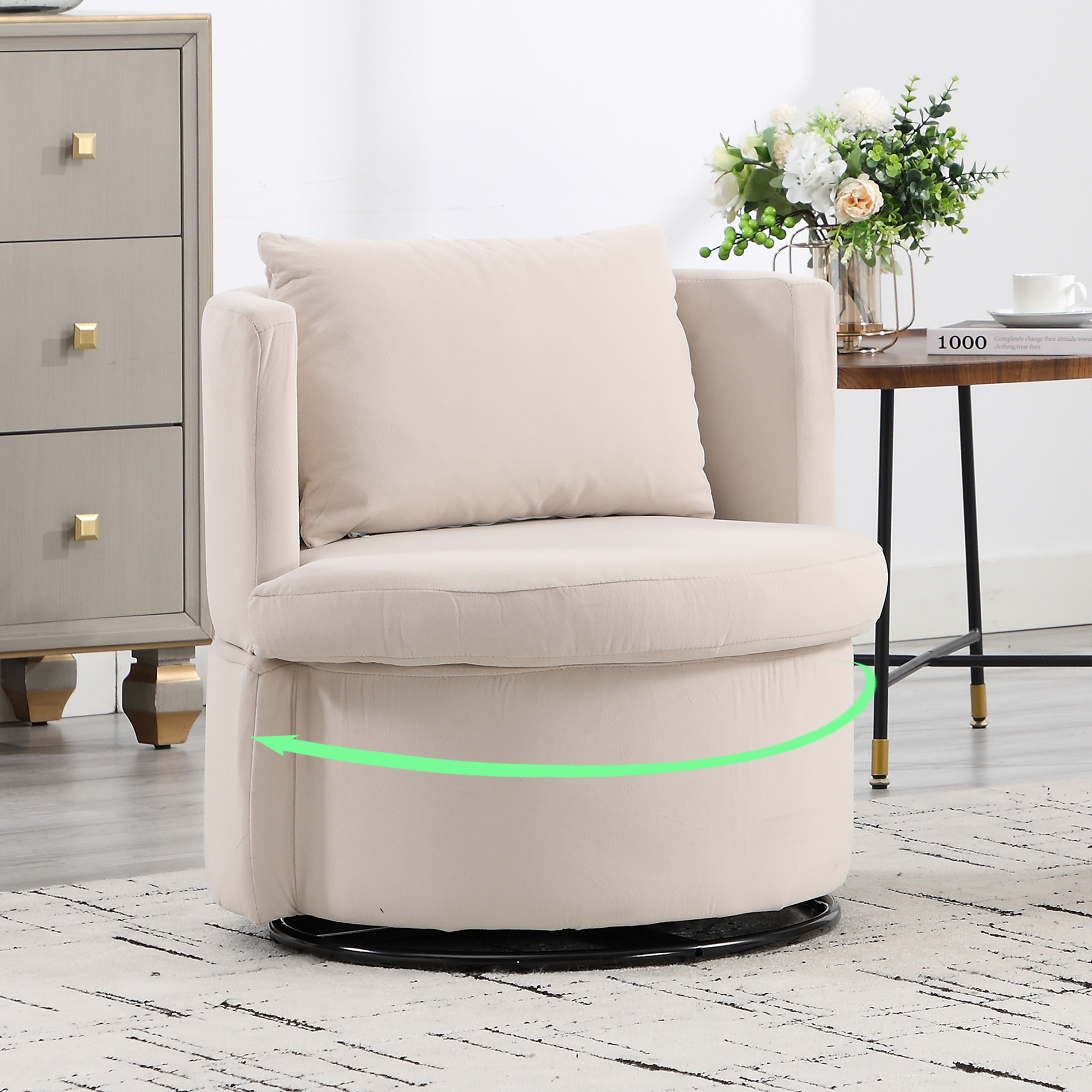 Upholstered Barrel Accent Chair with Ottoman,Living Room Side Chair ...