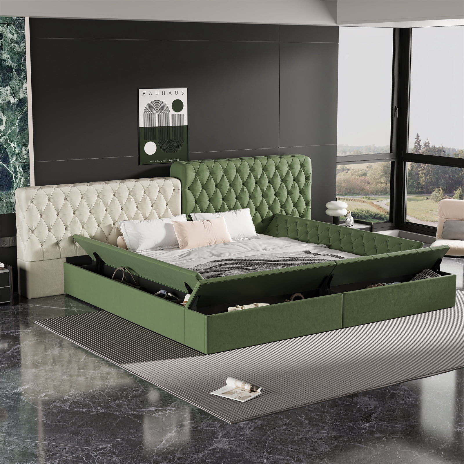 Upholstered Bed with Deep Button Tufting, Contemporary Platform Bed ...
