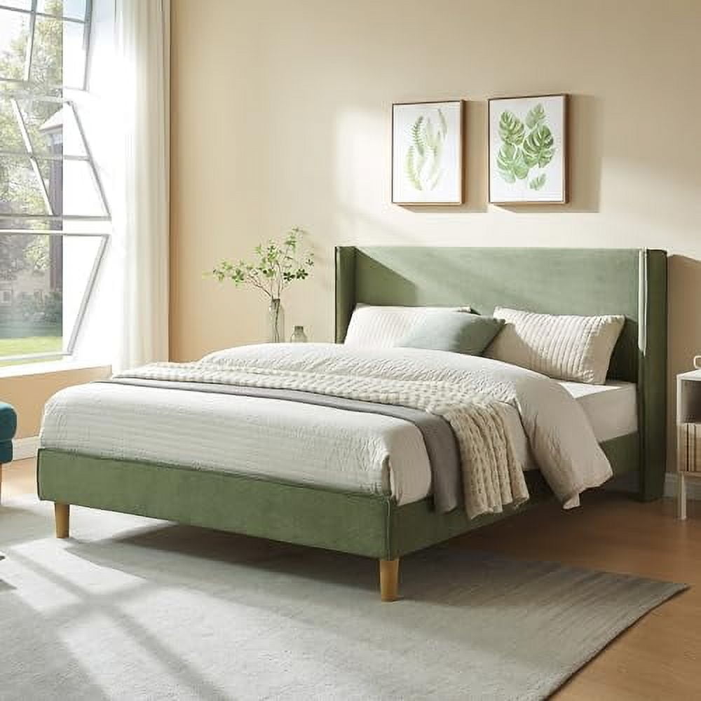 Upholstered Bed Frame with 42.5" High Wingback Headboard, Velvet Fabric ...