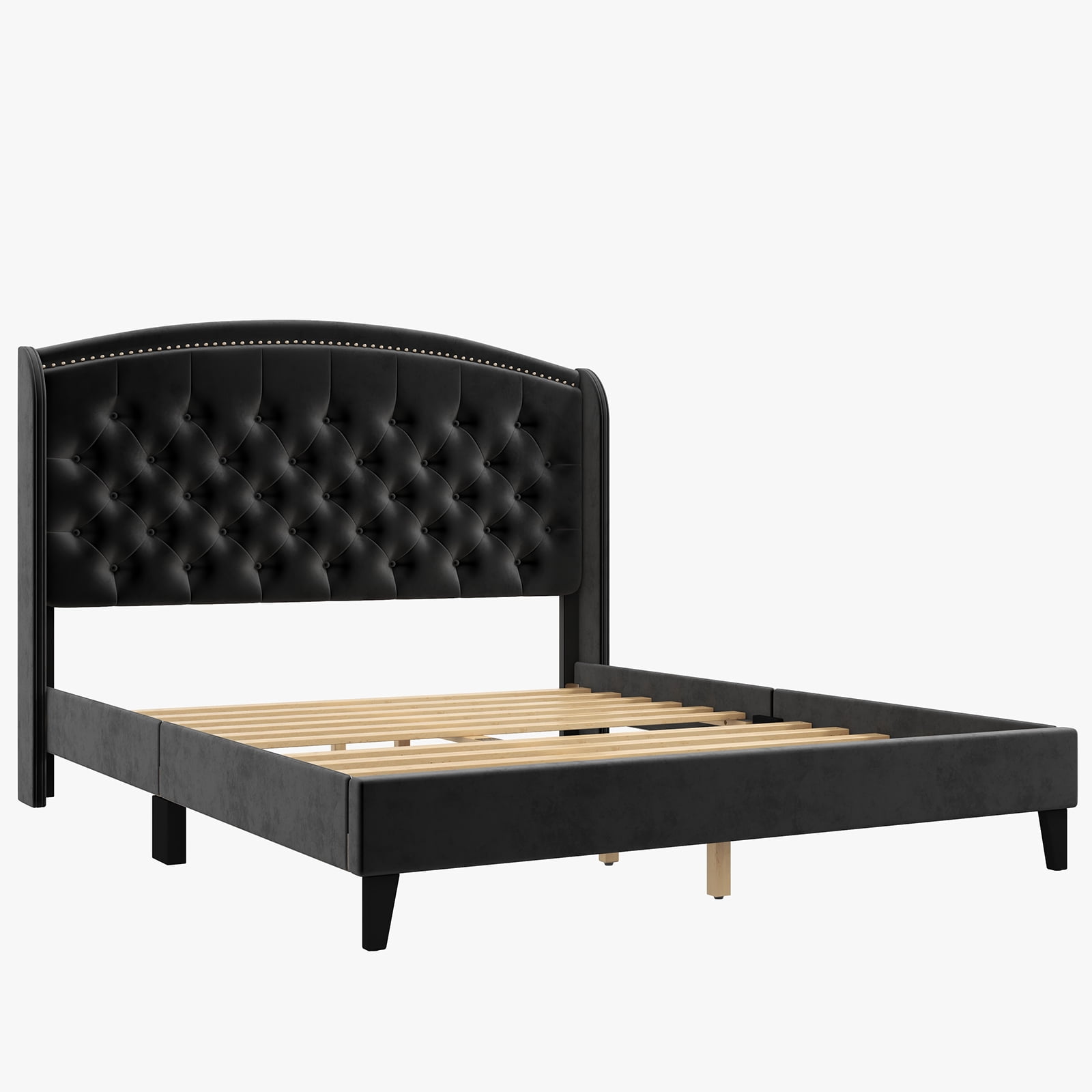 Upholstered Bed Frame, Double Bed Frame, Modern Style Bed Frame，with Backrest Headboard, Velvet ...