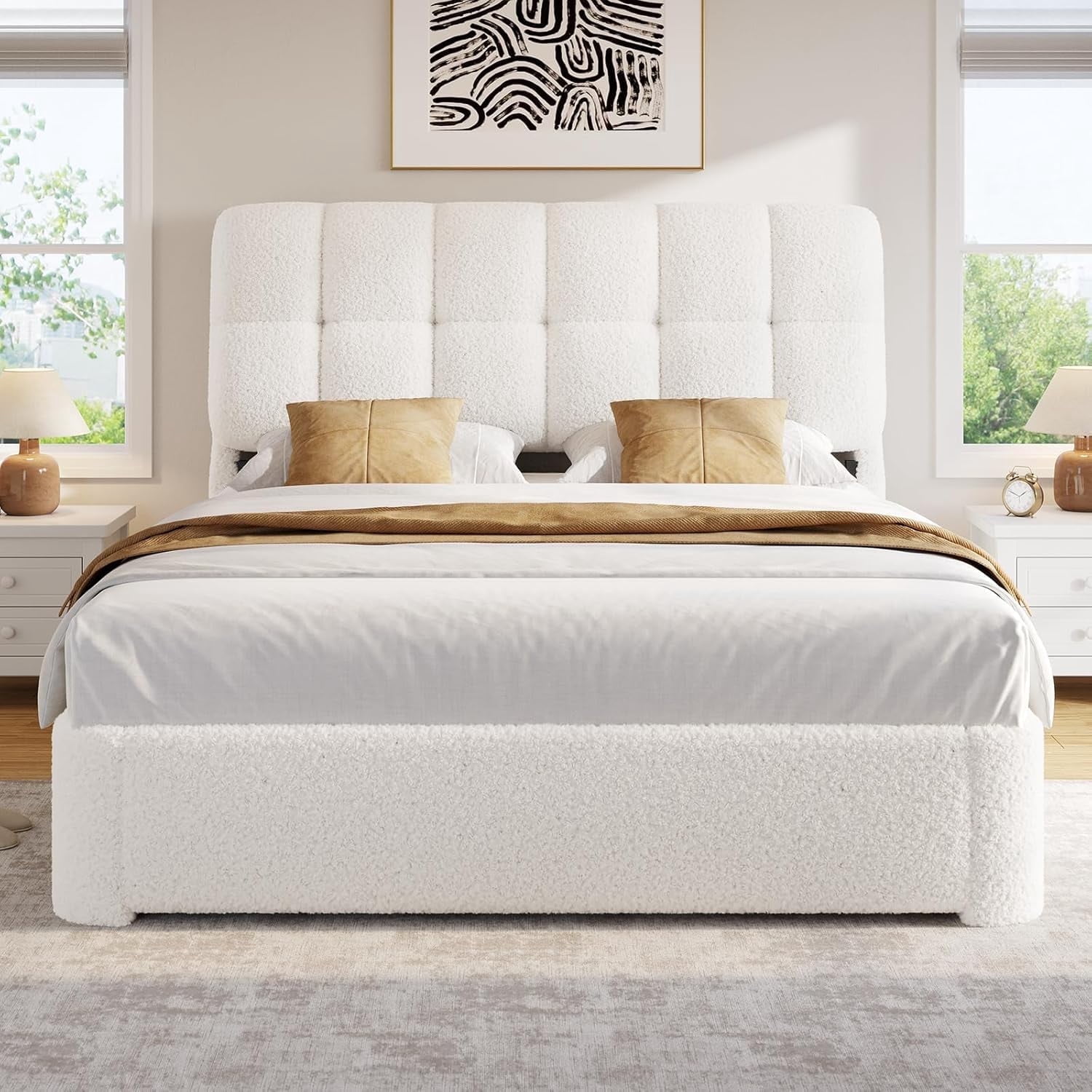 Upholstered Bed Frame Queen Size with Headboard, Modern Soft Cloud ...