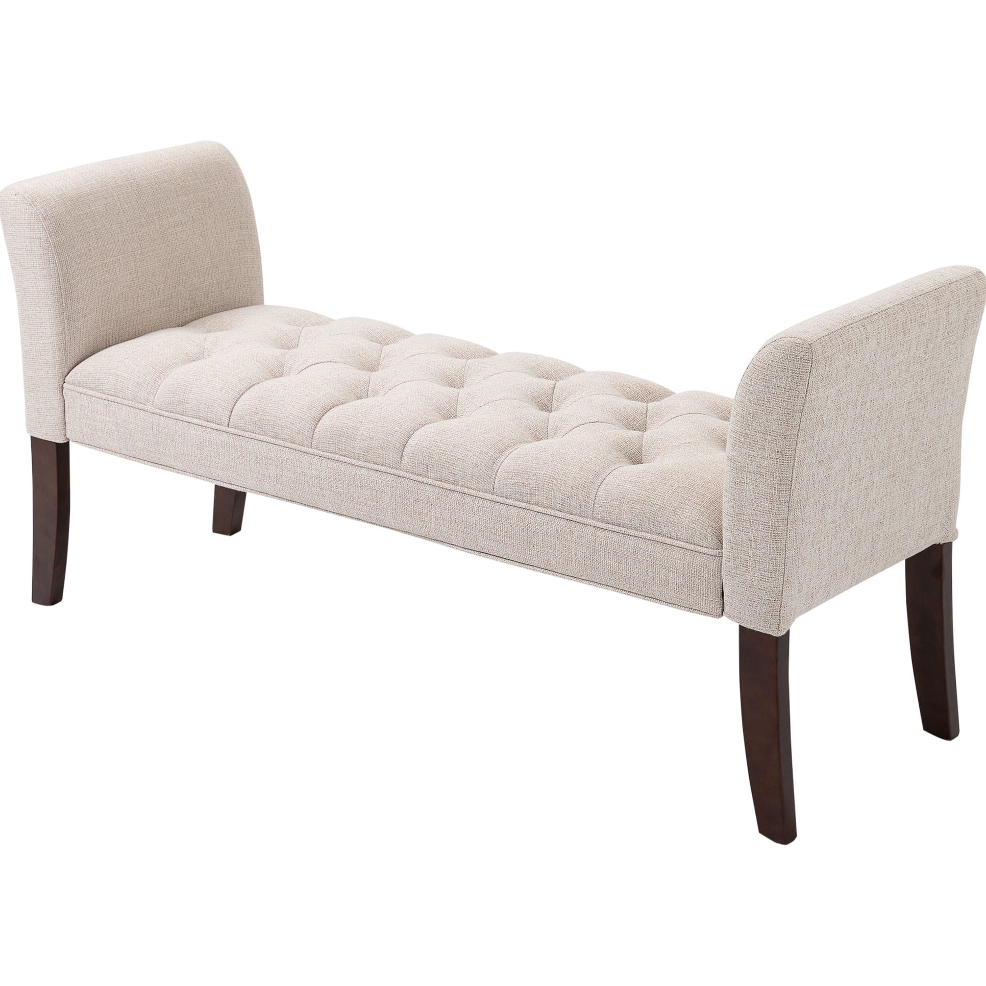 Upholstered Bedroom Bench With Button Back Support - Beige Fabric ...