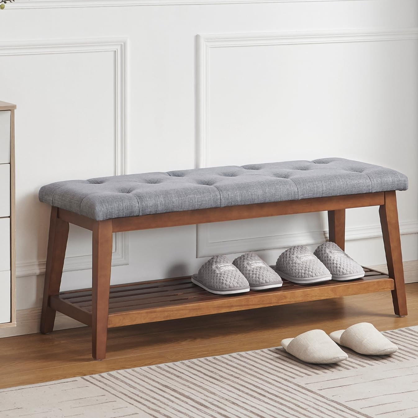 Upholstered Bench for Bedroom End of Bed,42.5-inch Entryway Bench for ...