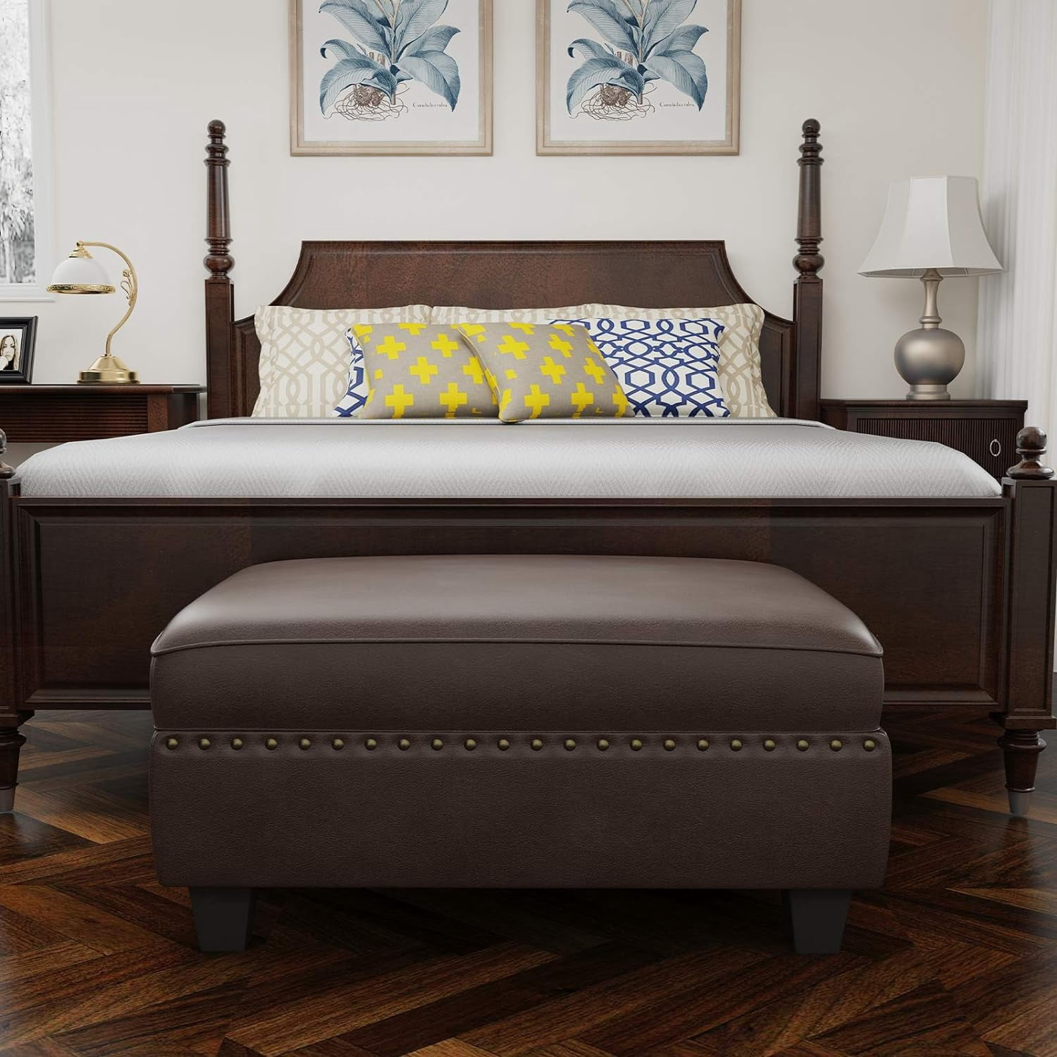 Upholstered Bench Ottoman with Tray Coffee Ottoman with Rectangle ...