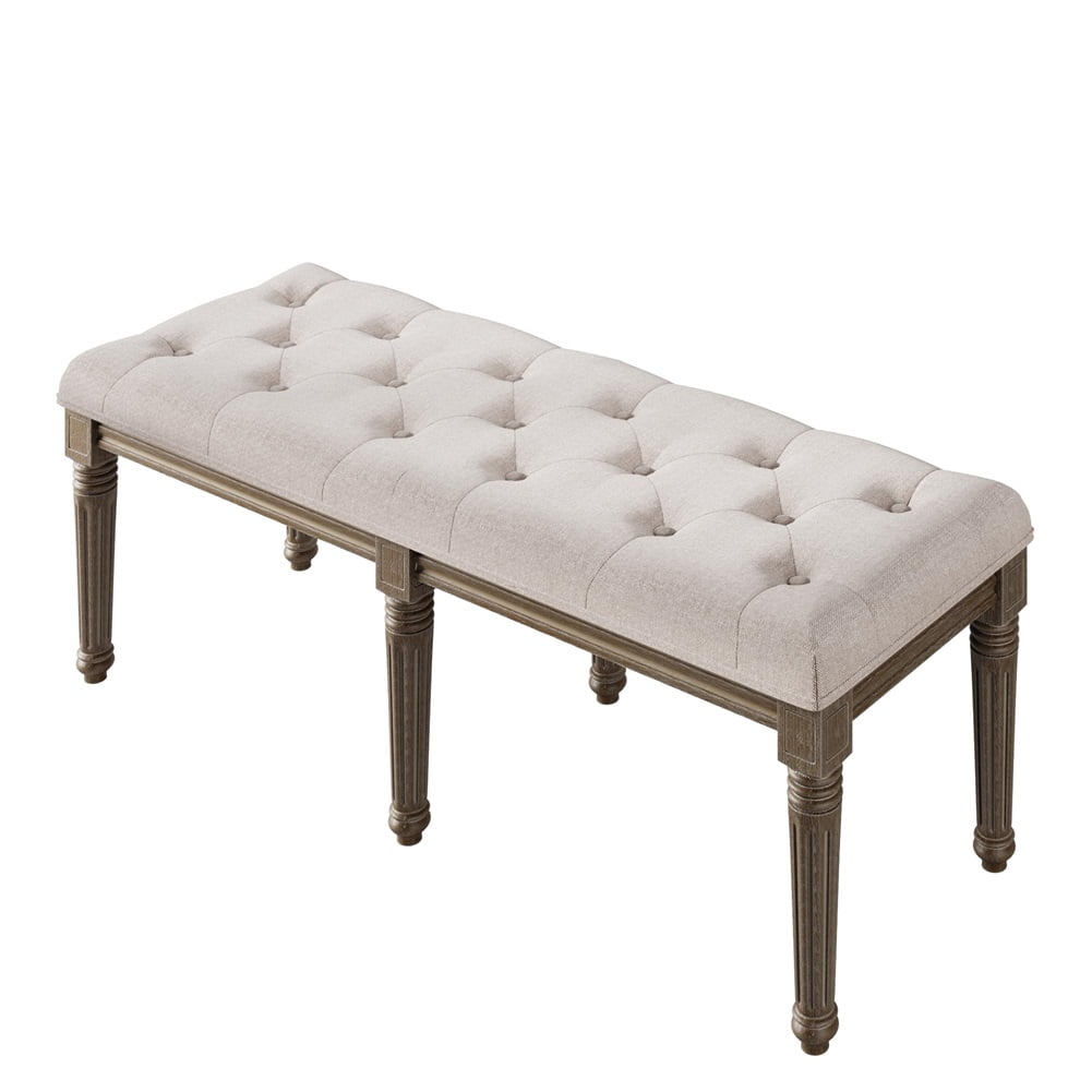 Upholstered Bench, Traditional Rectangle Tufted Ottoman Bench with ...