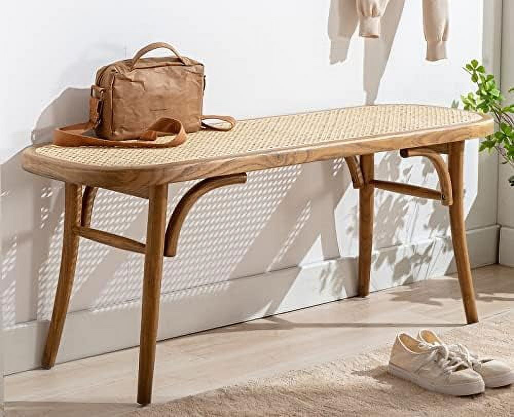 Upholstered Bench Wicker Rattan Entryway Bench Rustic Solid Wood 45 ...