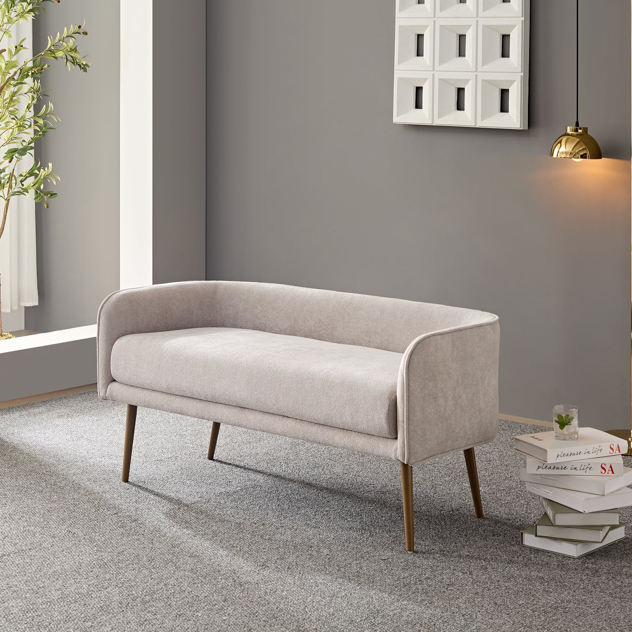 Upholstered Bench for Bedroom or Entryway, with Low Backrest and ...