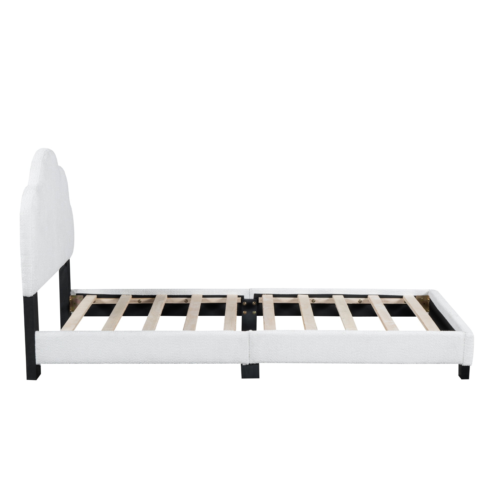 Upholstered Boucle Fabric Platform Bed with Cloud-Shaped Headboard ...