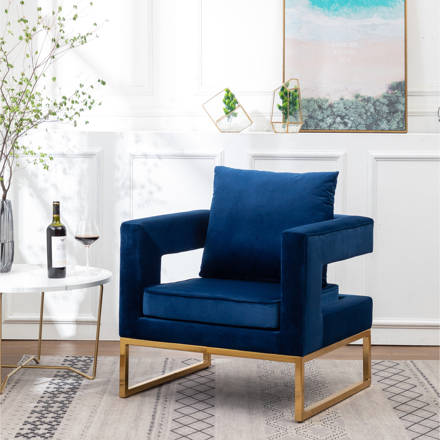 Upholstered Chair with Style / Dark Blue Velvet-like Fabric, Modern ...