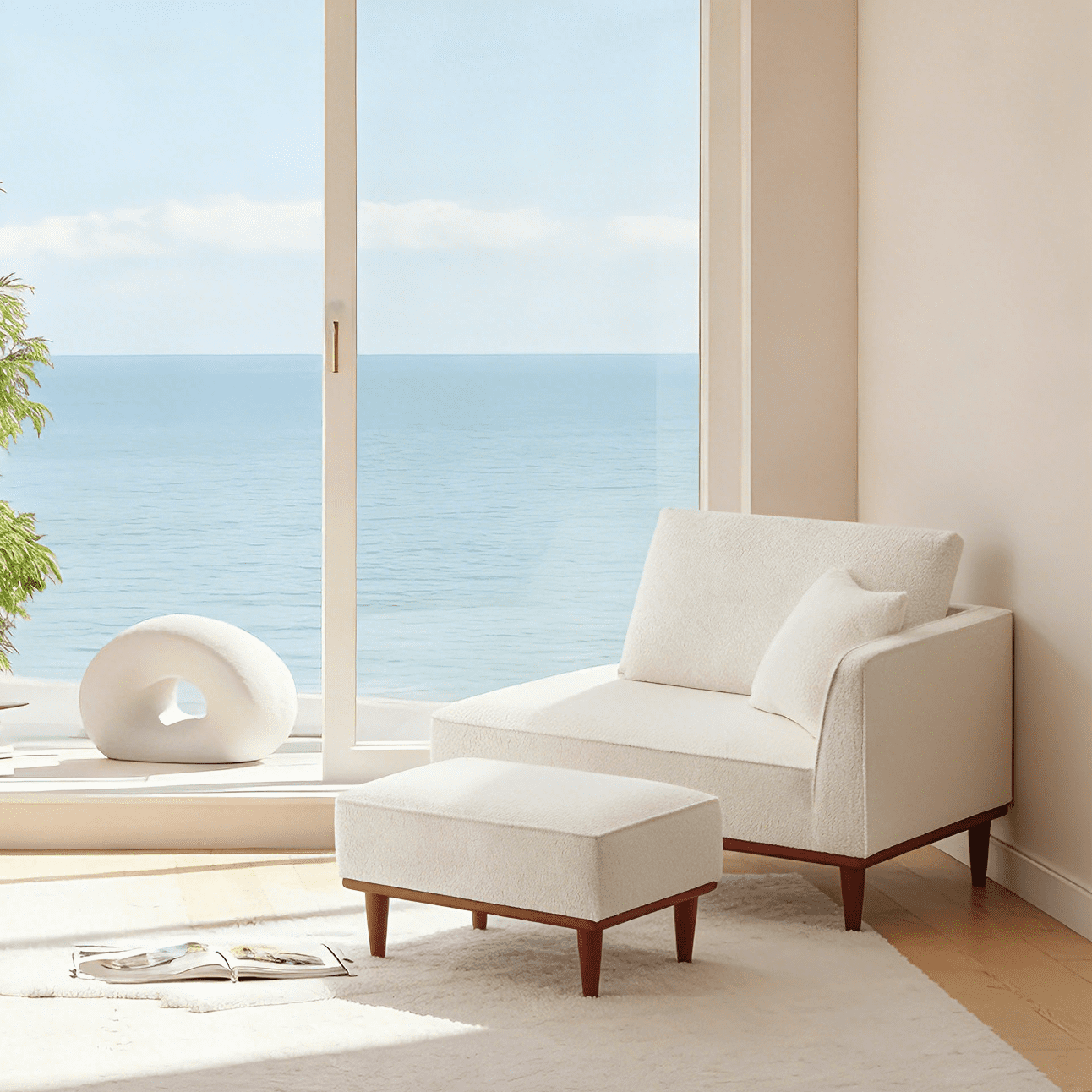 Upholstered Chaise Lounge and Stool Set - Comfortable Reclining Chair ...