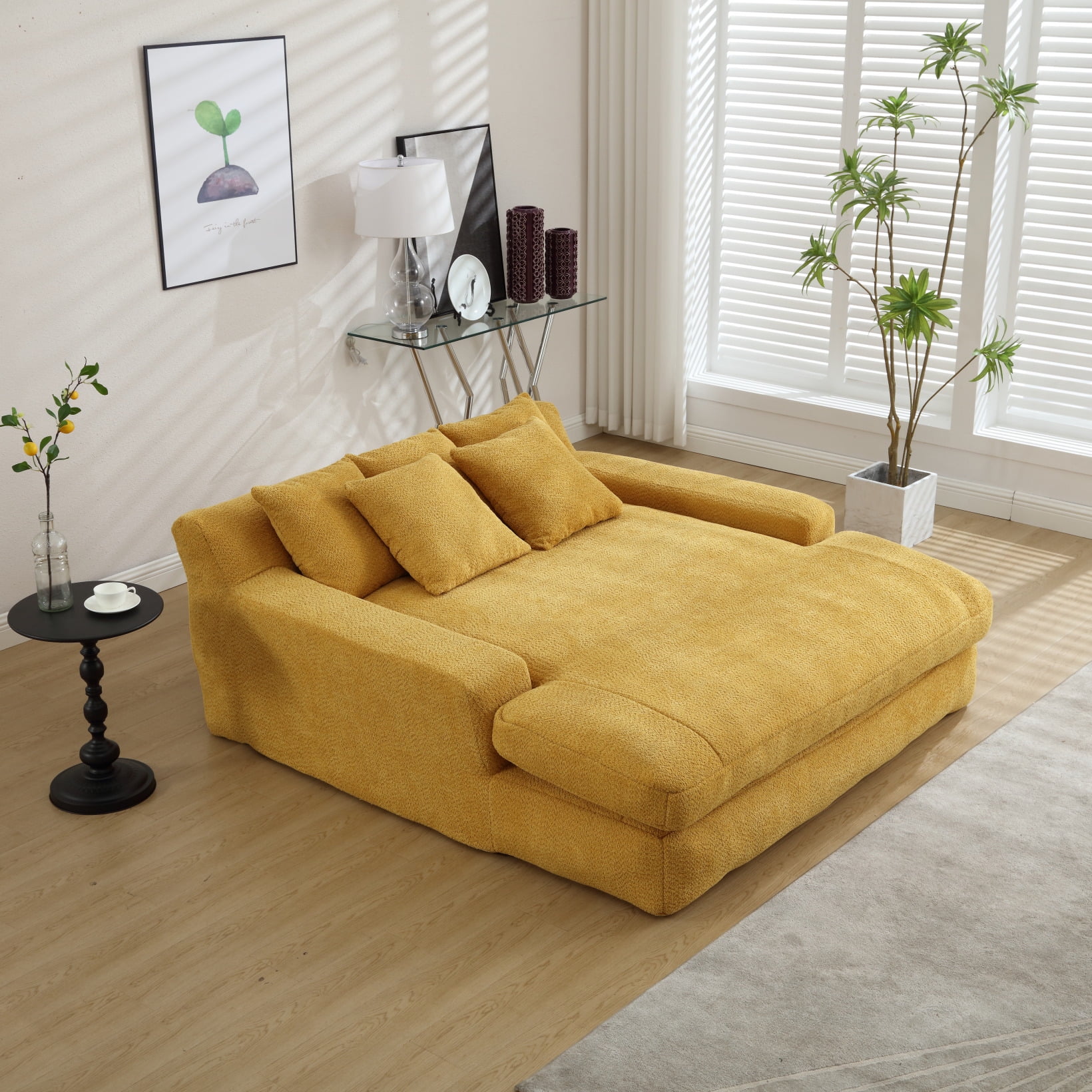 Upholstered Chenille Fabric 2-seater Lazy Sofa with 5 Back Pillows ...