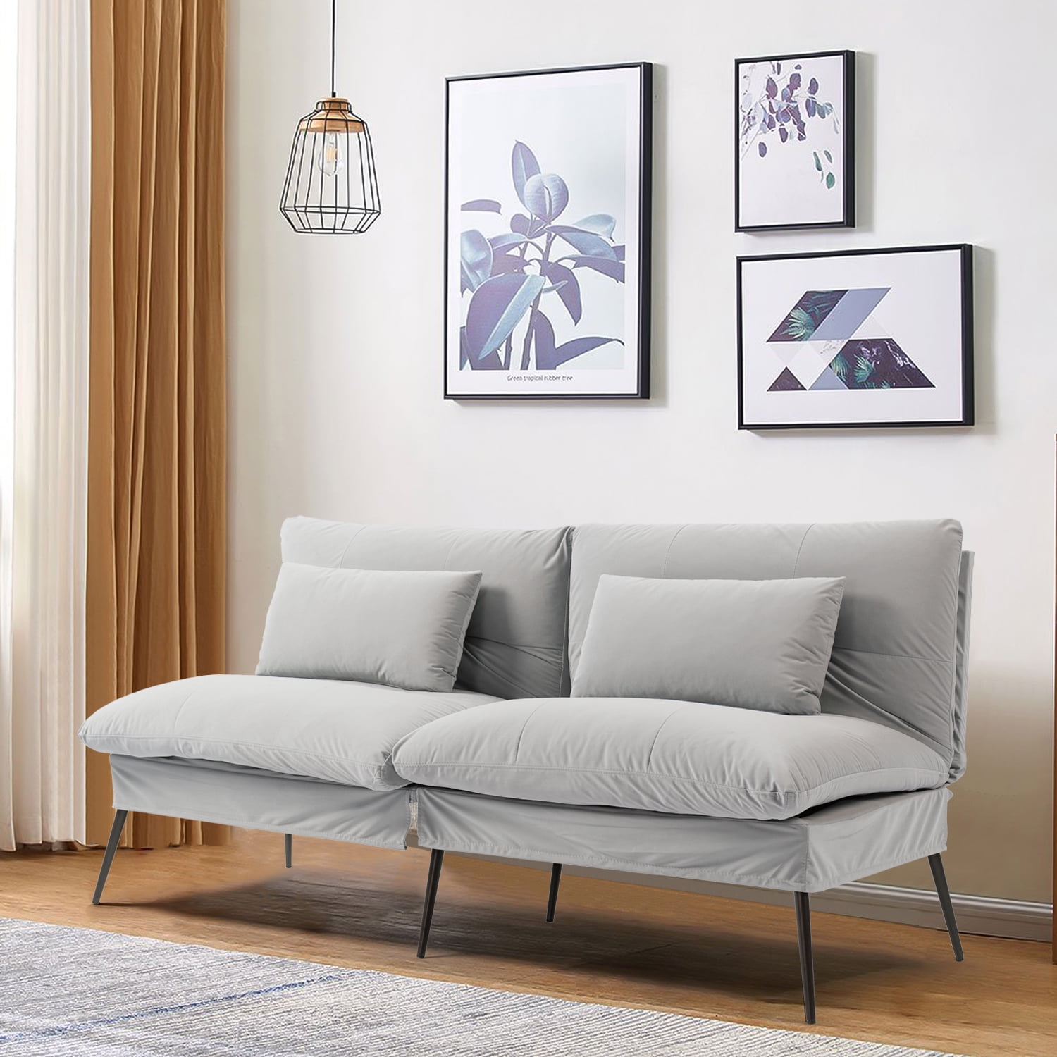 Upholstered Convertible Futon Loveseat Sleeper Sofa Bed (Light Gray ...