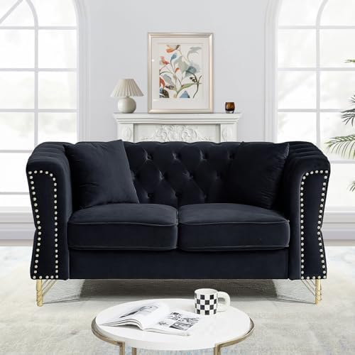 Upholstered Couch for Living Room, 60-inch Modern Button Tufted Velvet ...