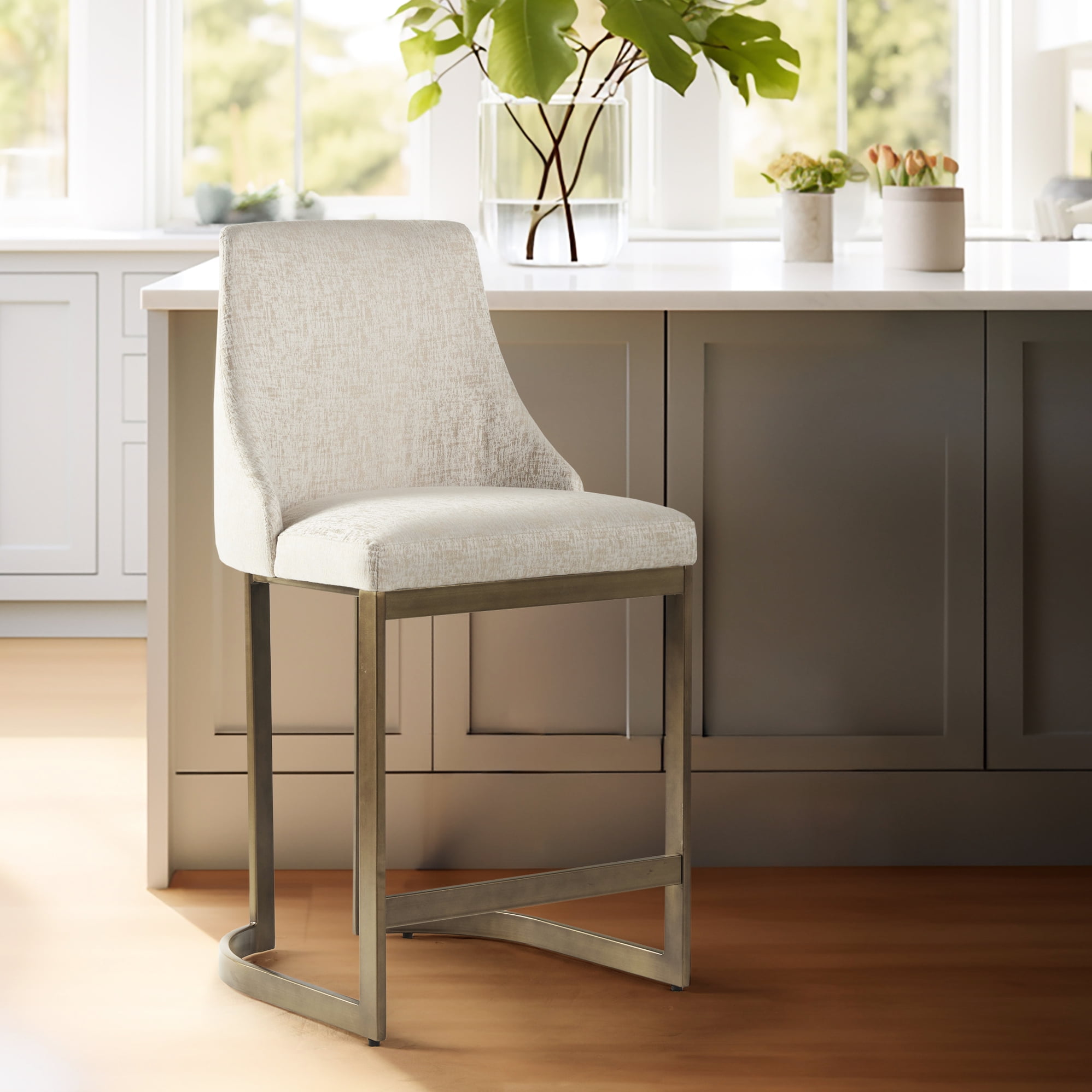Upholstered Counter Stool 26"h - Metal Base Modern Kitchen Accessory ...