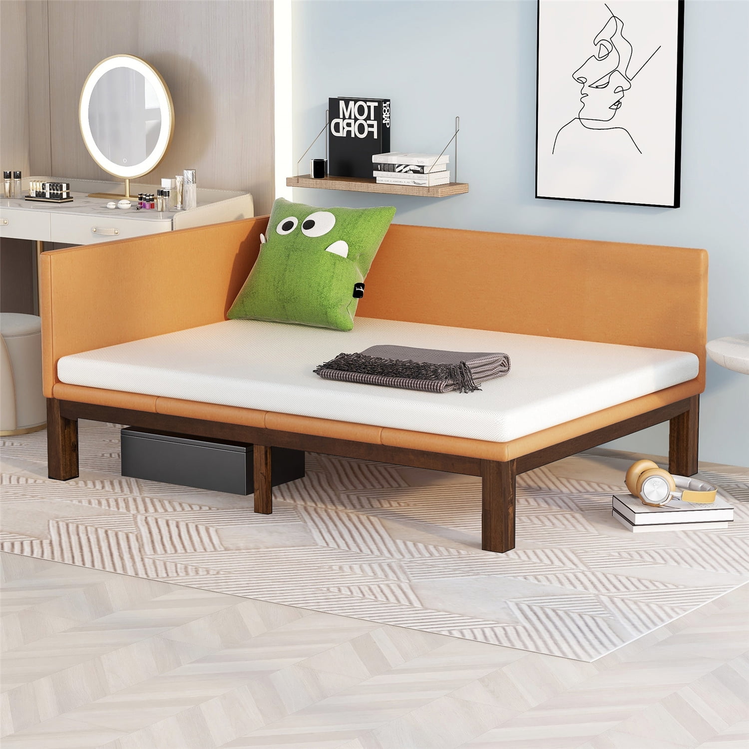 Upholstered Daybed, Modern Linen Fabric Full Size Daybed Frame with ...