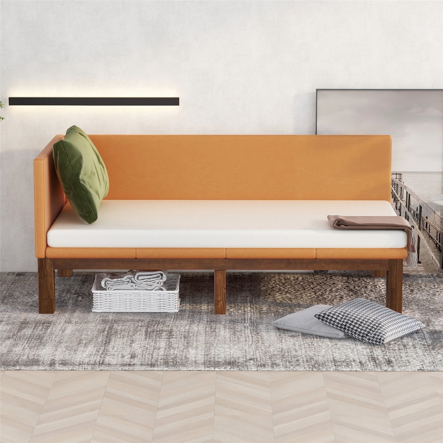 Upholstered Daybed, Modern Linen Fabric Twin Size Daybed Frame with ...