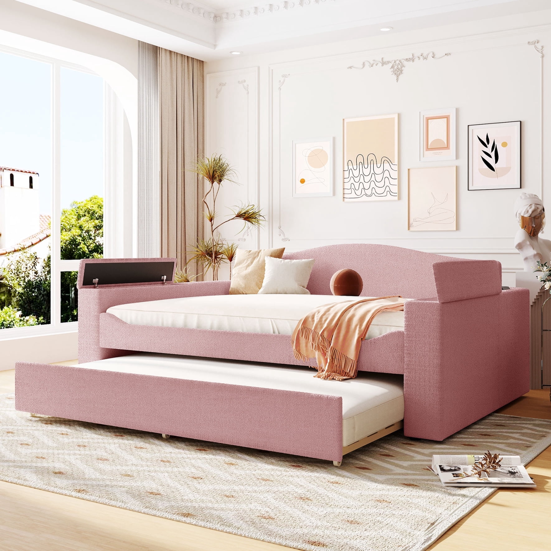 Upholstered Daybed with Storage Armrests and Bluetooth Audio, Full Size ...