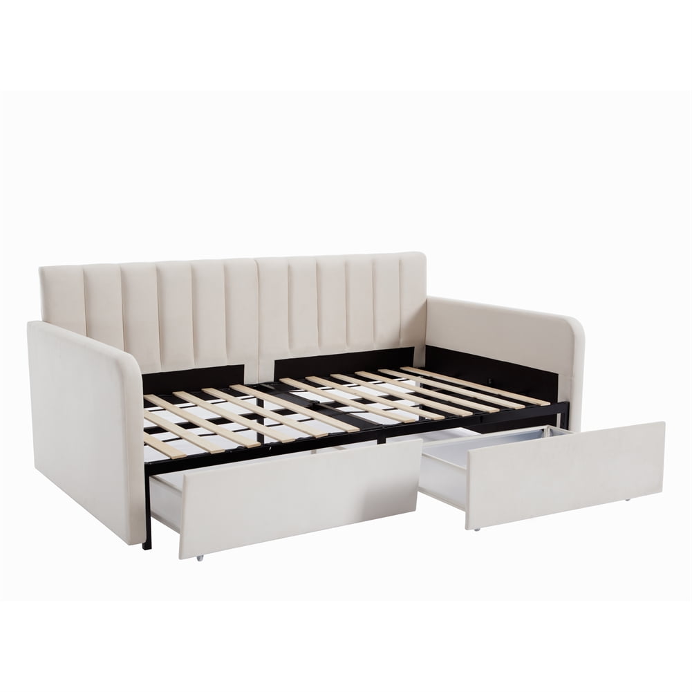 Upholstered Daybed With 2 Drawers Twin Velvet Daybed With Ribbed Tufted ...