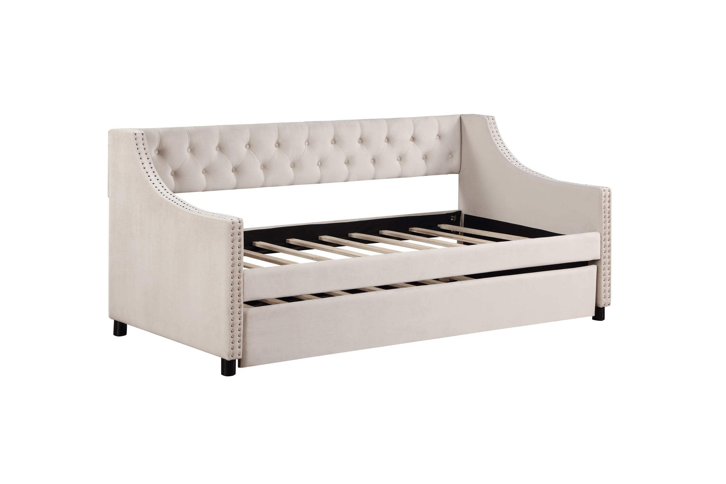 Daybed With Trundle Upholstered Tufted Sofa Bed, With Button And Copper ...