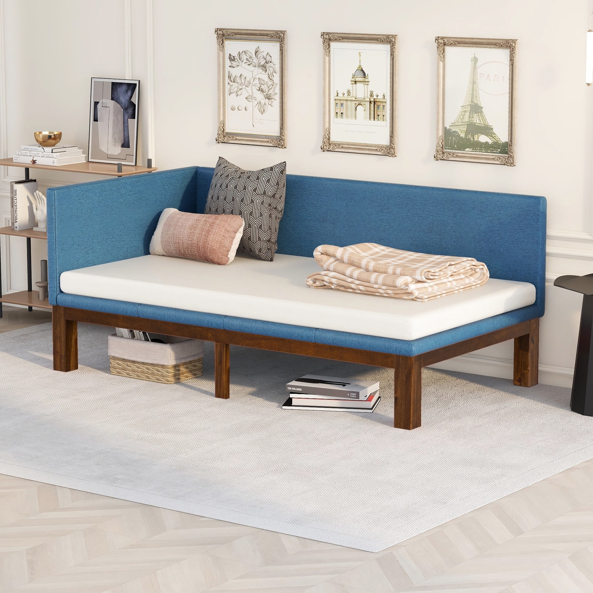 Upholstered Daybed with Wood Slat Support and Footboard, Sofa Bed Frame ...