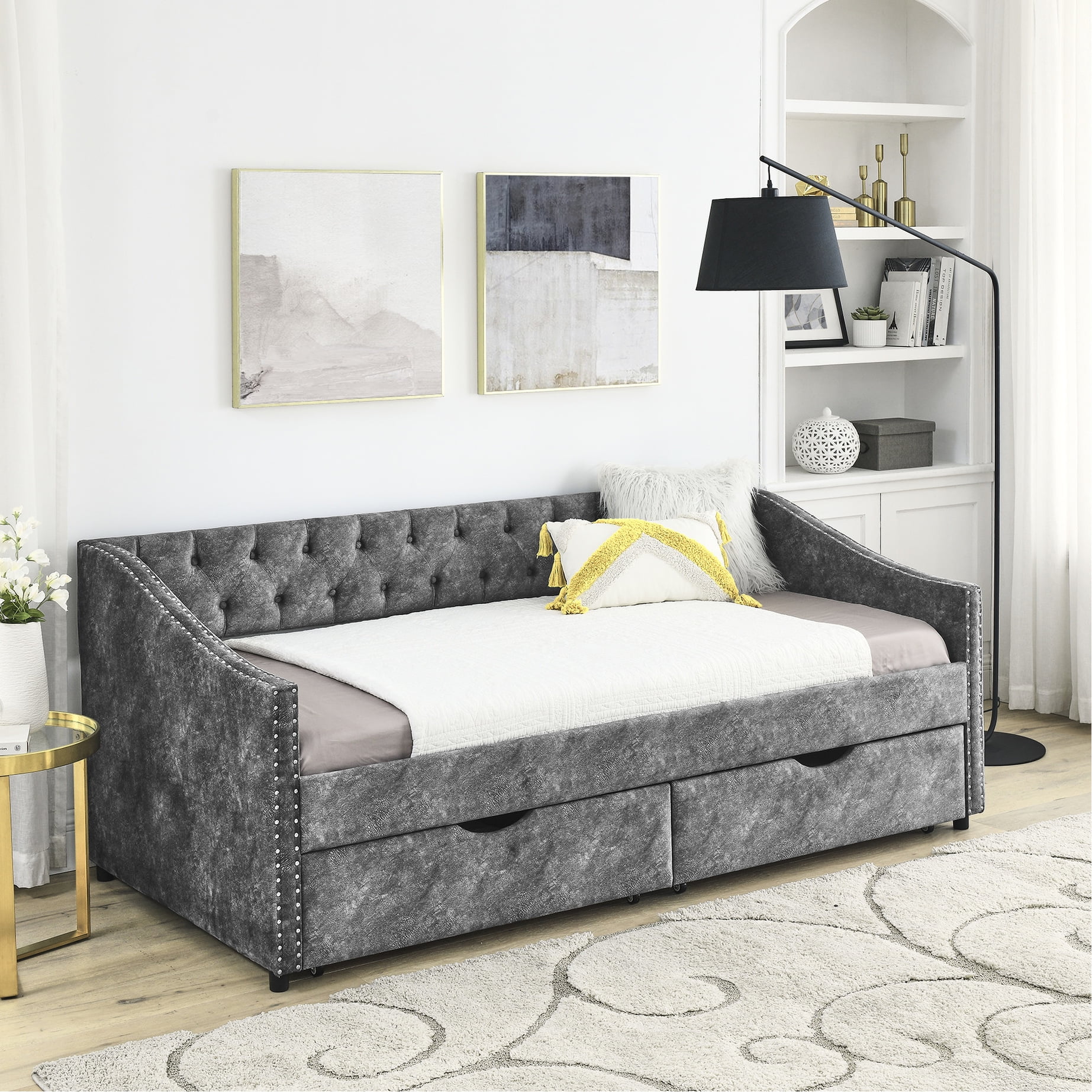 Upholstered Daybed with Reinforced Frame and Drawers - Give Comfortable ...