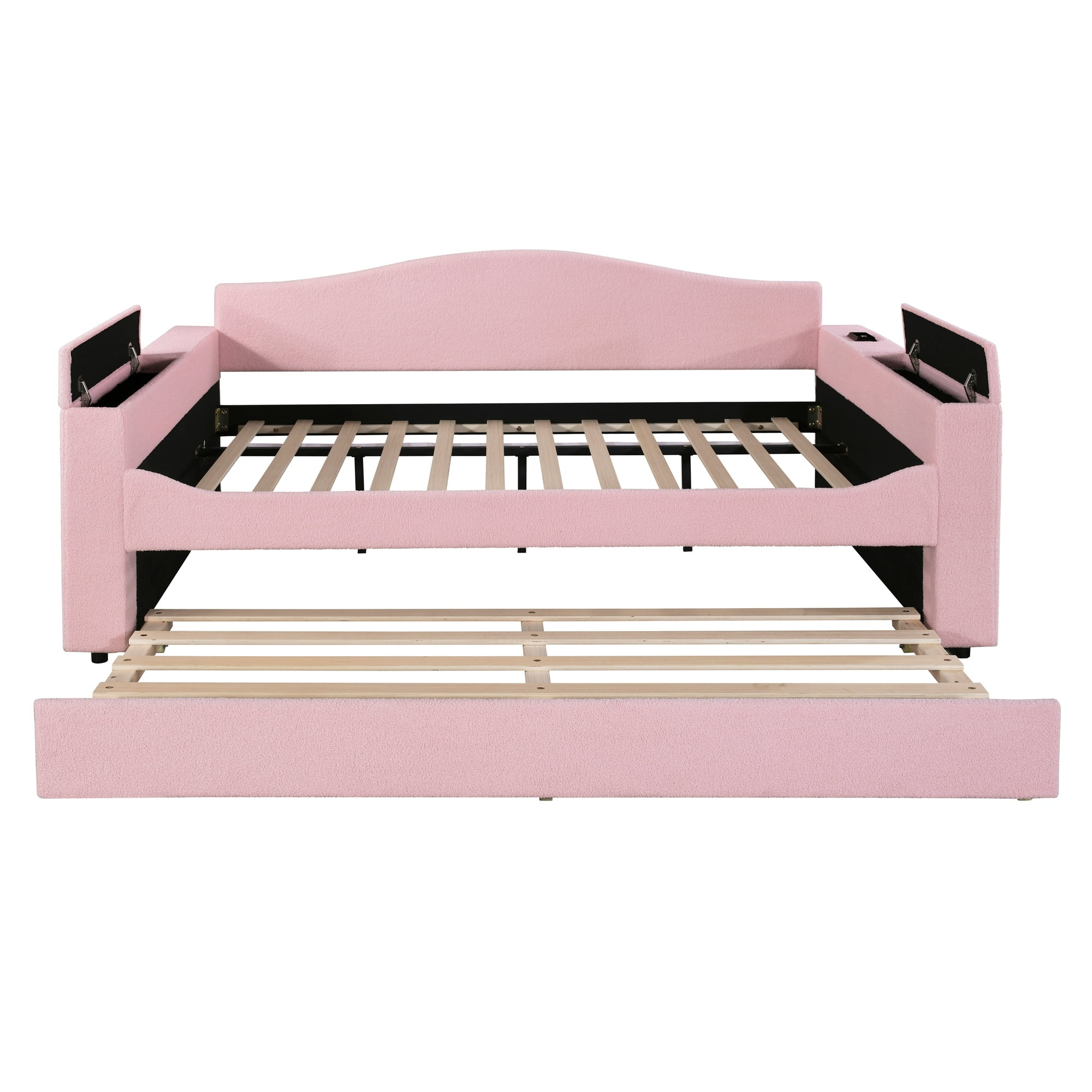 Upholstered Daybed with Storage Armrests, Trundle and Latest Integrated ...