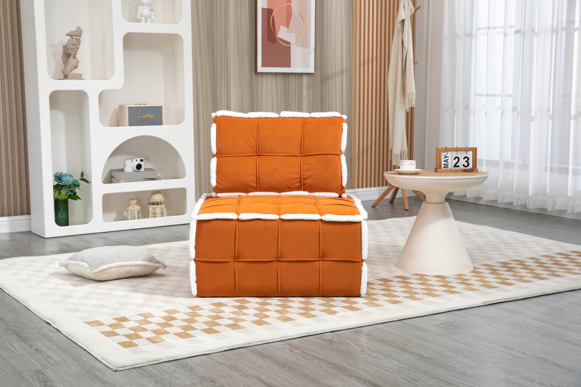 Upholstered Deep Seat Armless Accent Chair, Velvet Square Floor Lazy ...