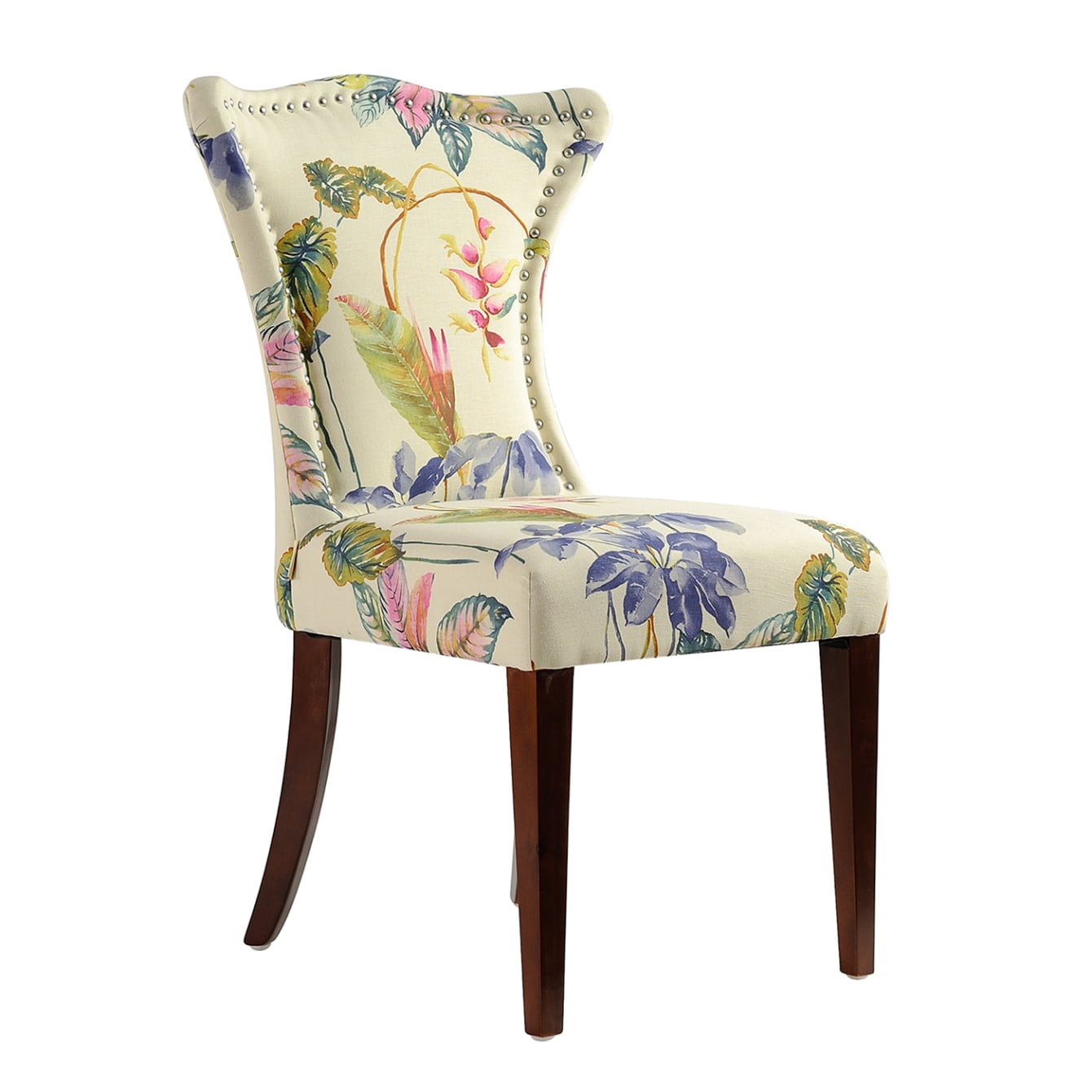 Upholstered Dining Chair, Floral Printed Fabric Kitchen Chairs with ...