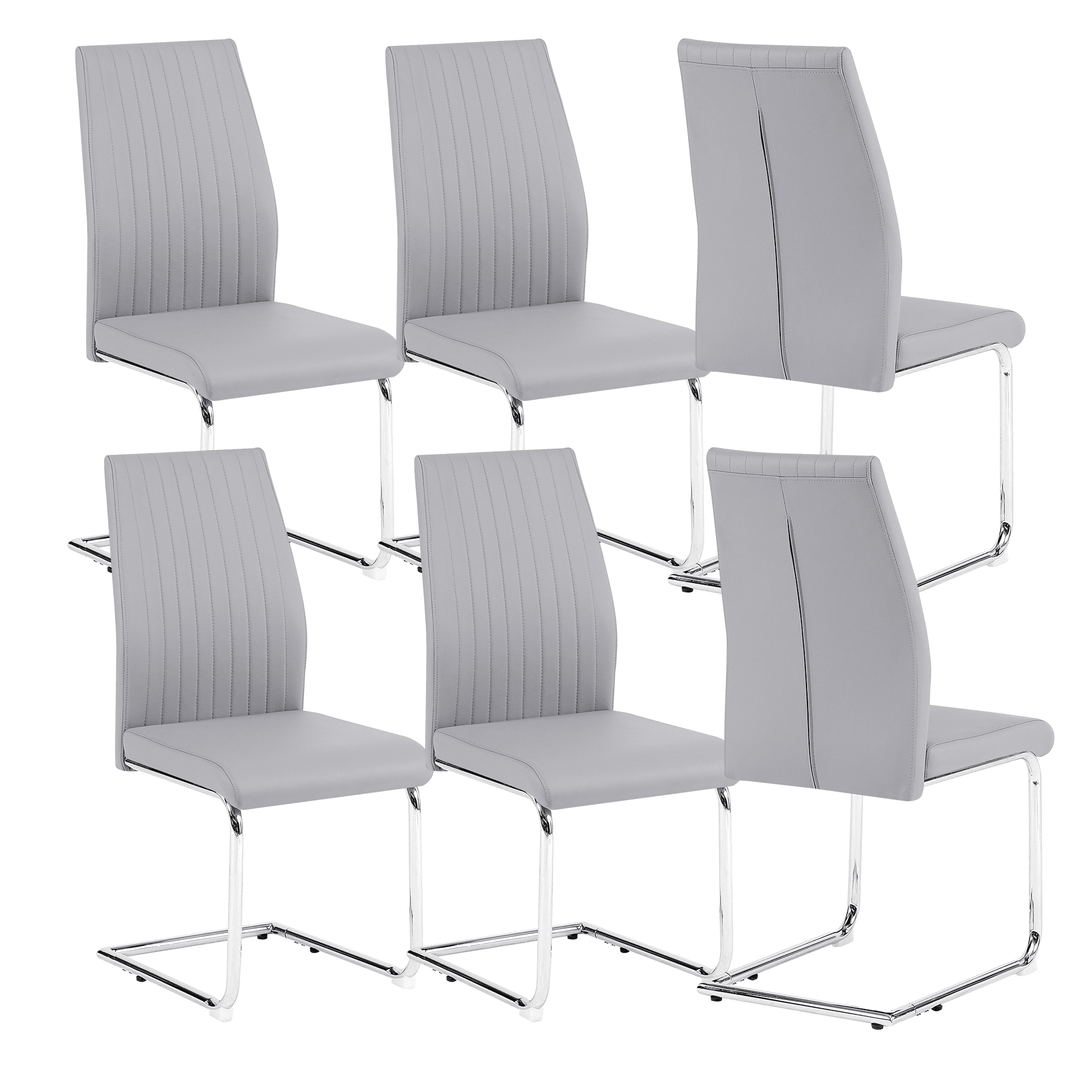 Upholstered Dining Chair with Silver Metal Legs and Back, PU Leather ...