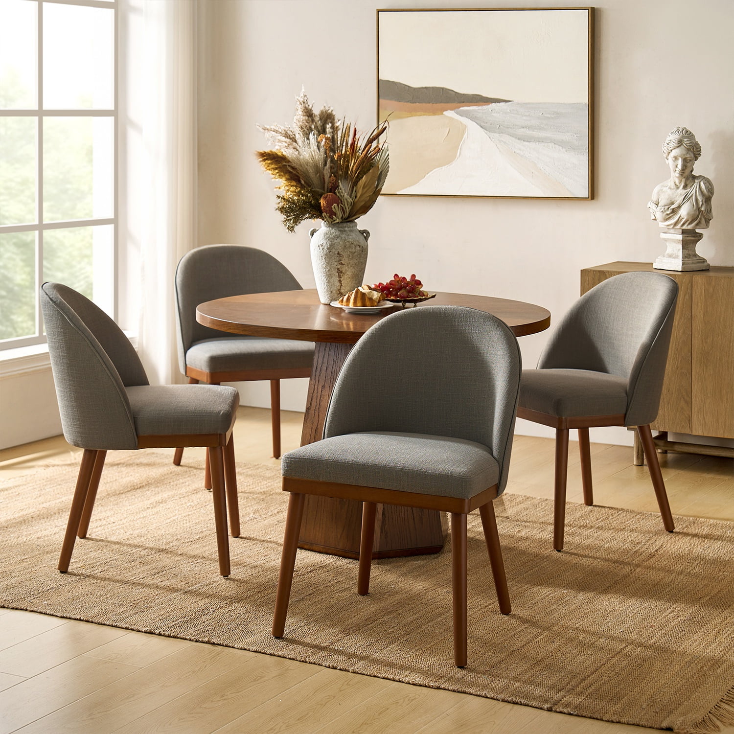 Upholstered Dining Chairs Armless Side Chairs Set of 4 Solid Wood Legs ...