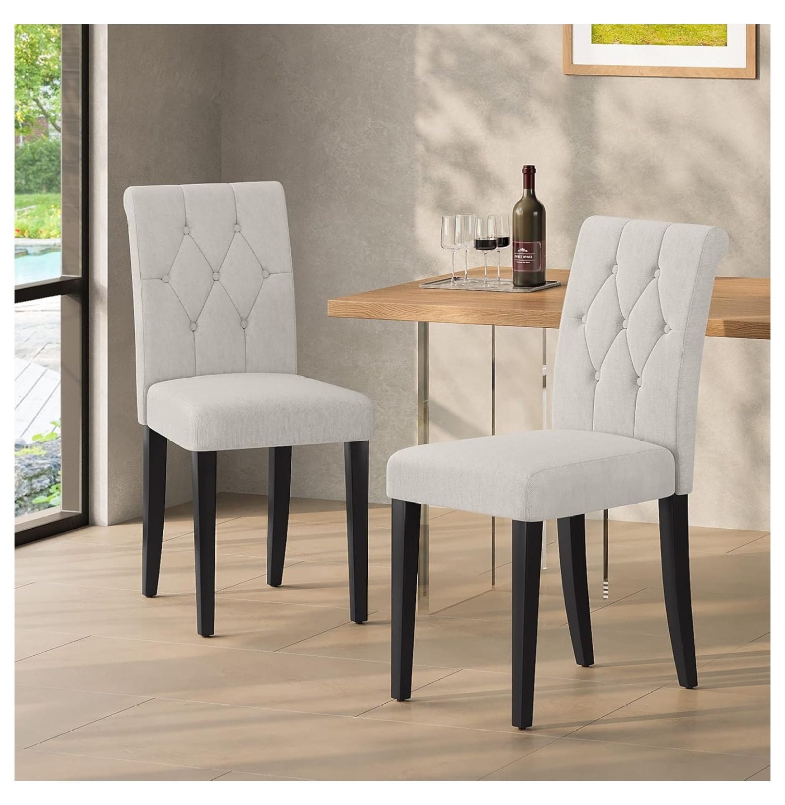 Upholstered Dining Chairs Set of 2, Button Tufted Parsons Dining Chair ...