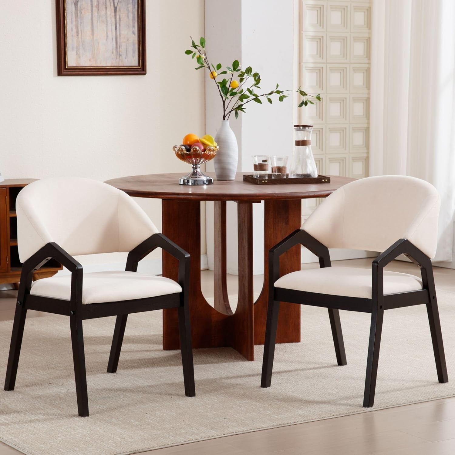 Upholstered Dining Chairs Set of 2, Mid Century Modern Fabric Dining ...