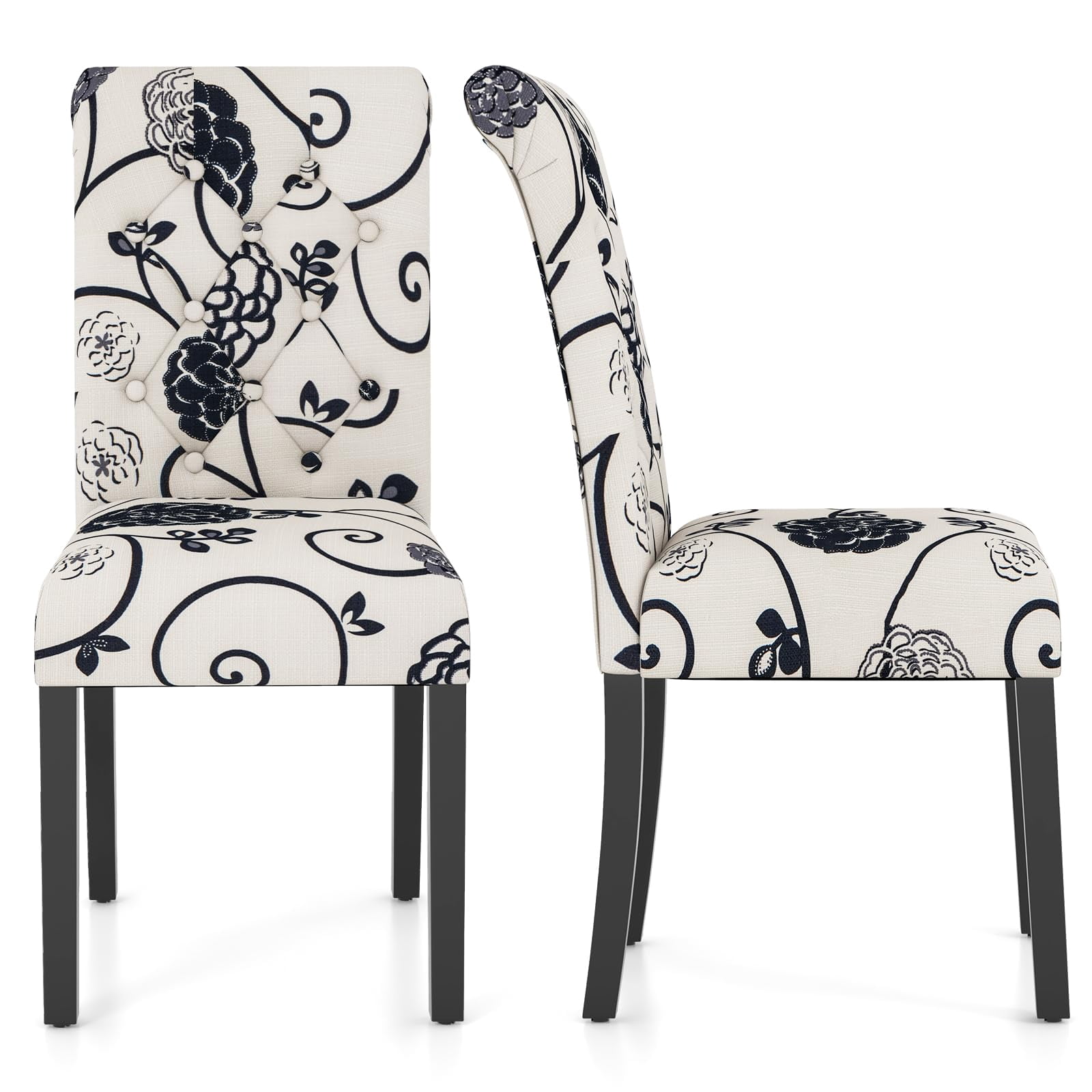 Upholstered Dining Chairs Set of 2, Tufted Fabric Kitchen Chairs w ...