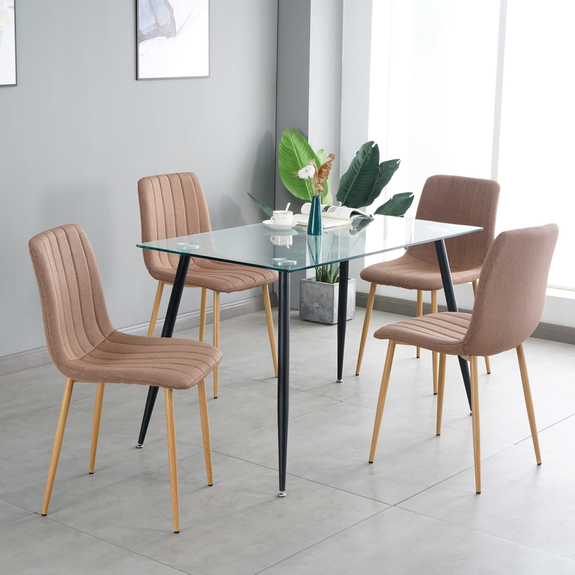 Upholstered Dining Chairs Set of 4 Kitchen Side Chair with Metal Legs ...
