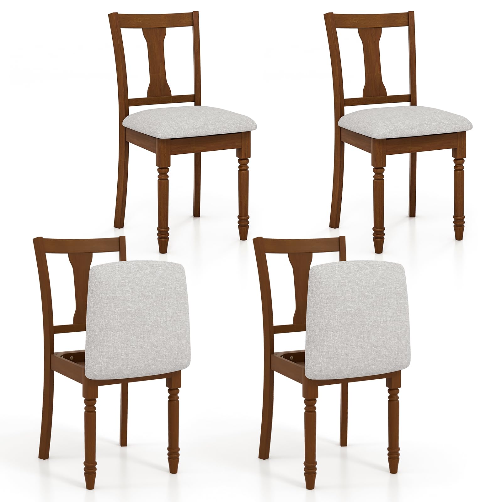 Upholstered Dining Chairs Set of 4, Wooden Dining Chairs with Padded ...