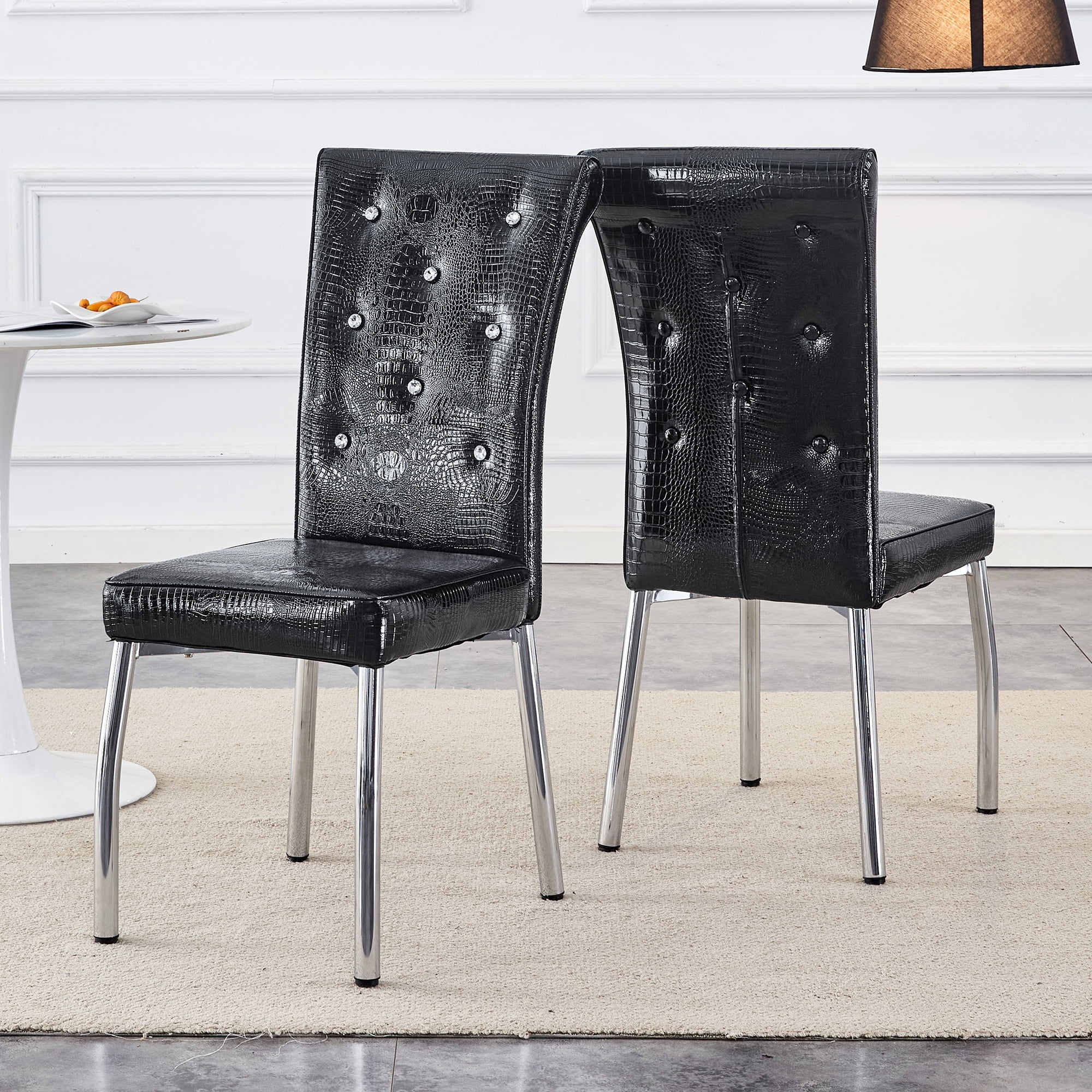 Upholstered Dining Chairs Set of 2, Retro Alligator Skin Dining Chair ...