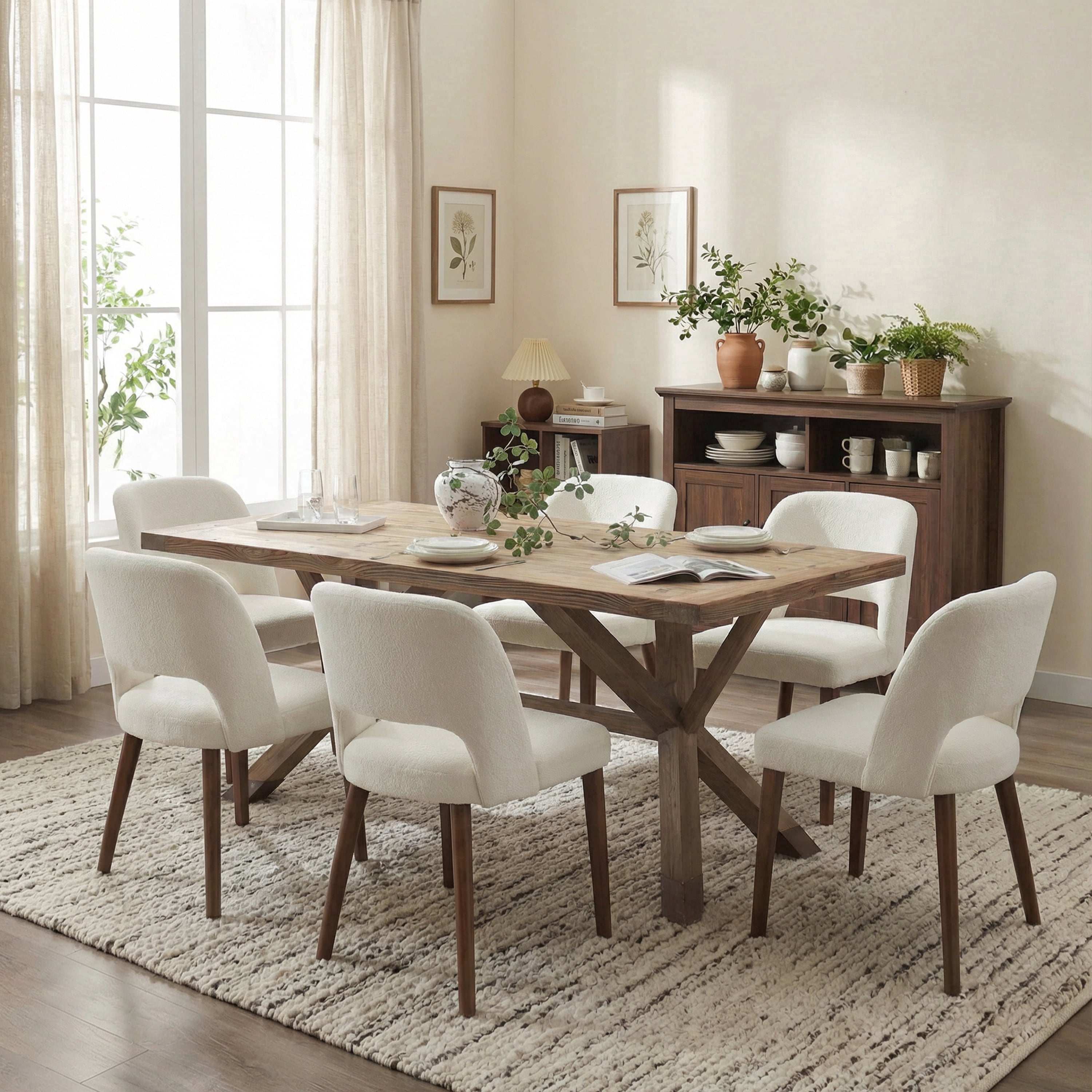 Upholstered Dining Chairs with Solid Wood Frame, Padded Seat & Curved ...