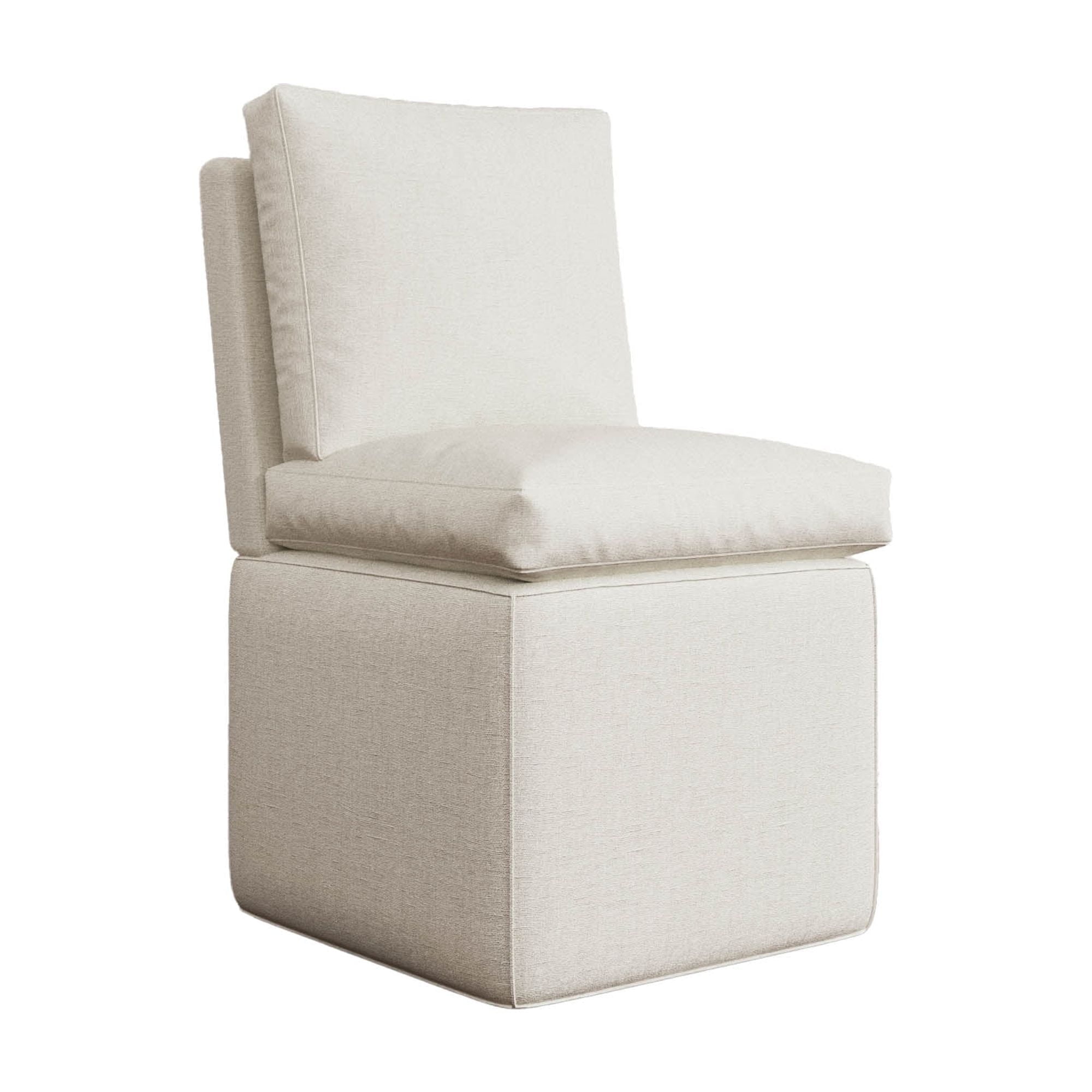 Upholstered Dining Chairs with Rollers, Cream Beige Linen Chairs for ...