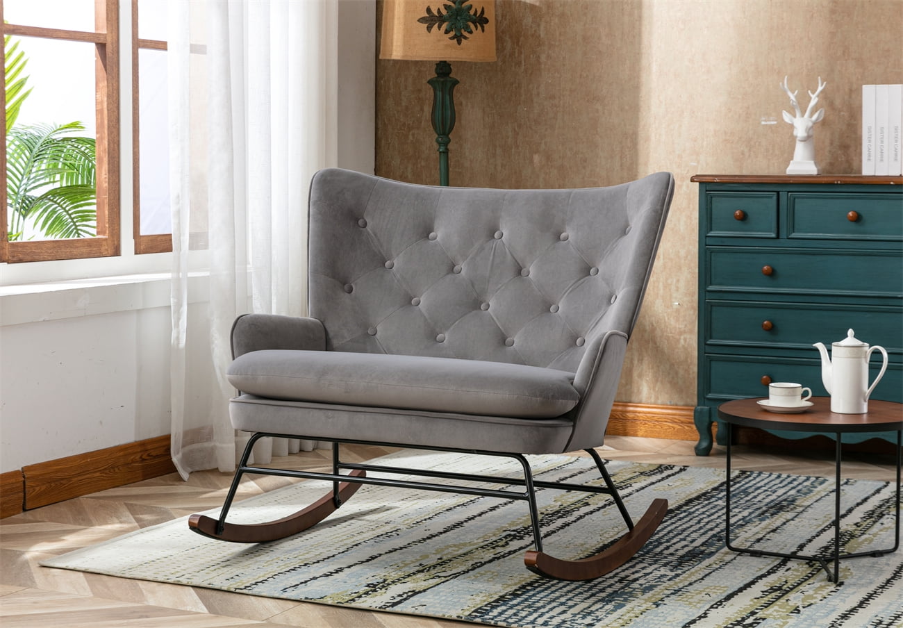 Walmart Upholstered Double Nursery Rocking Chair, Velvet Fabric Accent ...