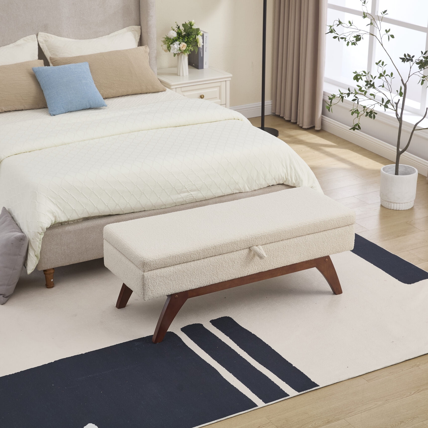 Upholstered End of Bed Bench with Storage, Teddy Storage Ottoman Bench ...