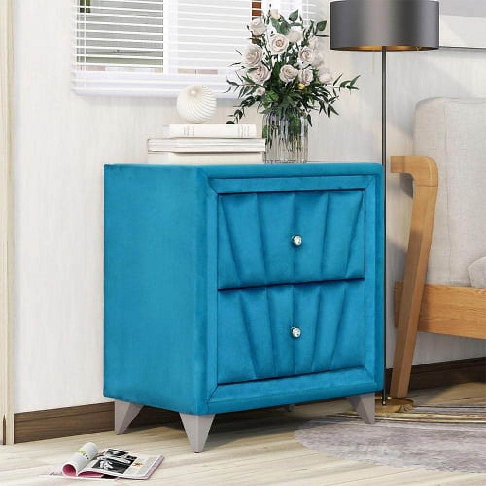 Upholstered End Side Table 2-Drawer End Table, Wooden Accent Table Sofa ...