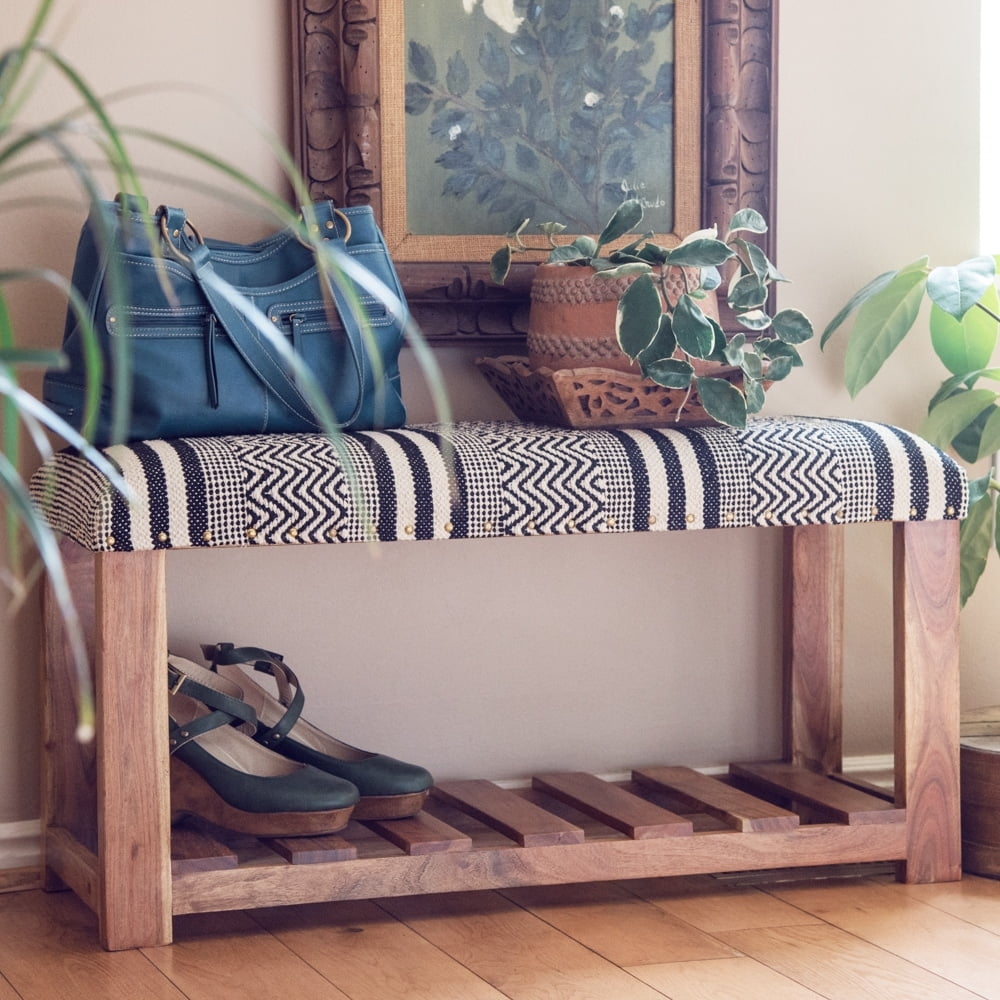 Upholstered Entryway and Bedroom 1-Shelf Storage Bench - 18" H x 34" W ...