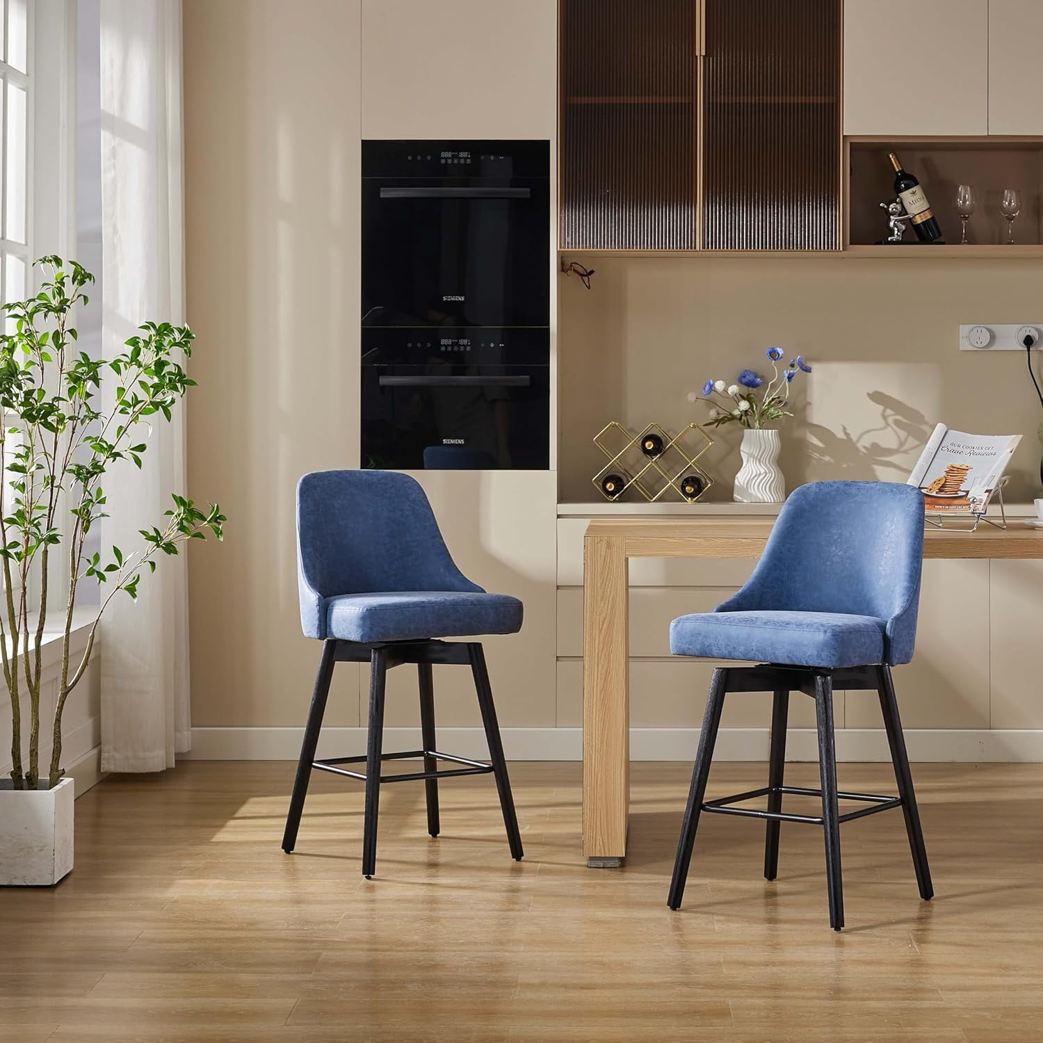 Upholstered Fabric Bar Chair, Swivel Bar Chair, 2 PCS Dining Chair ...